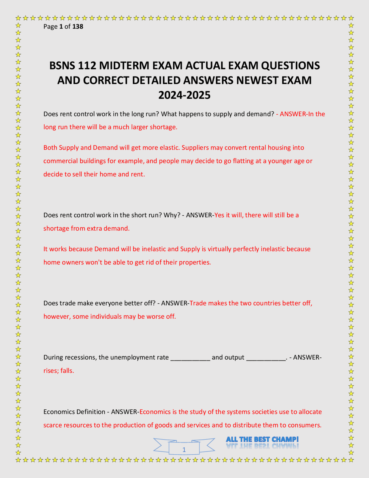 BSNS 112 Midterm Exam: Actual Exam Questions and Answers (2024-2025 ...