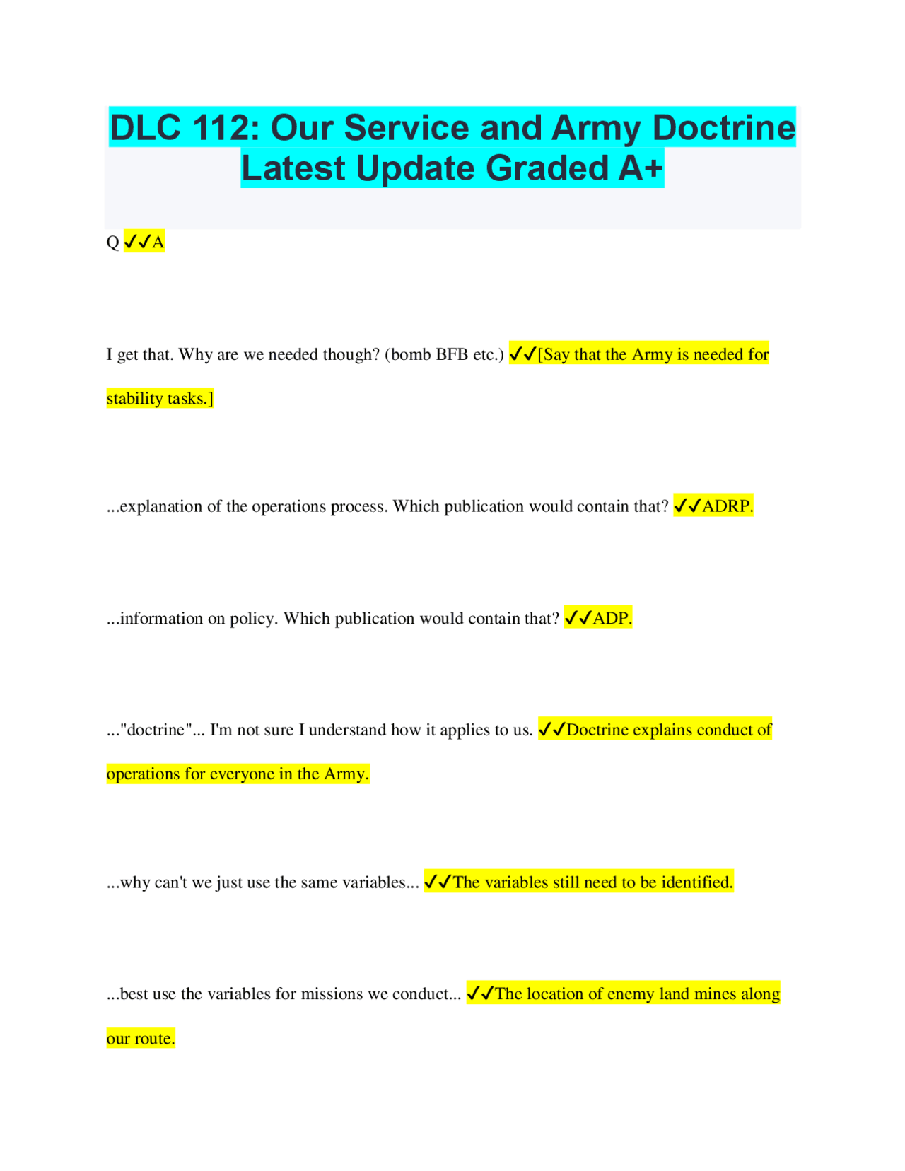 DLC 112: Our Service and Army Doctrine - Questions and Answers | Exams ...