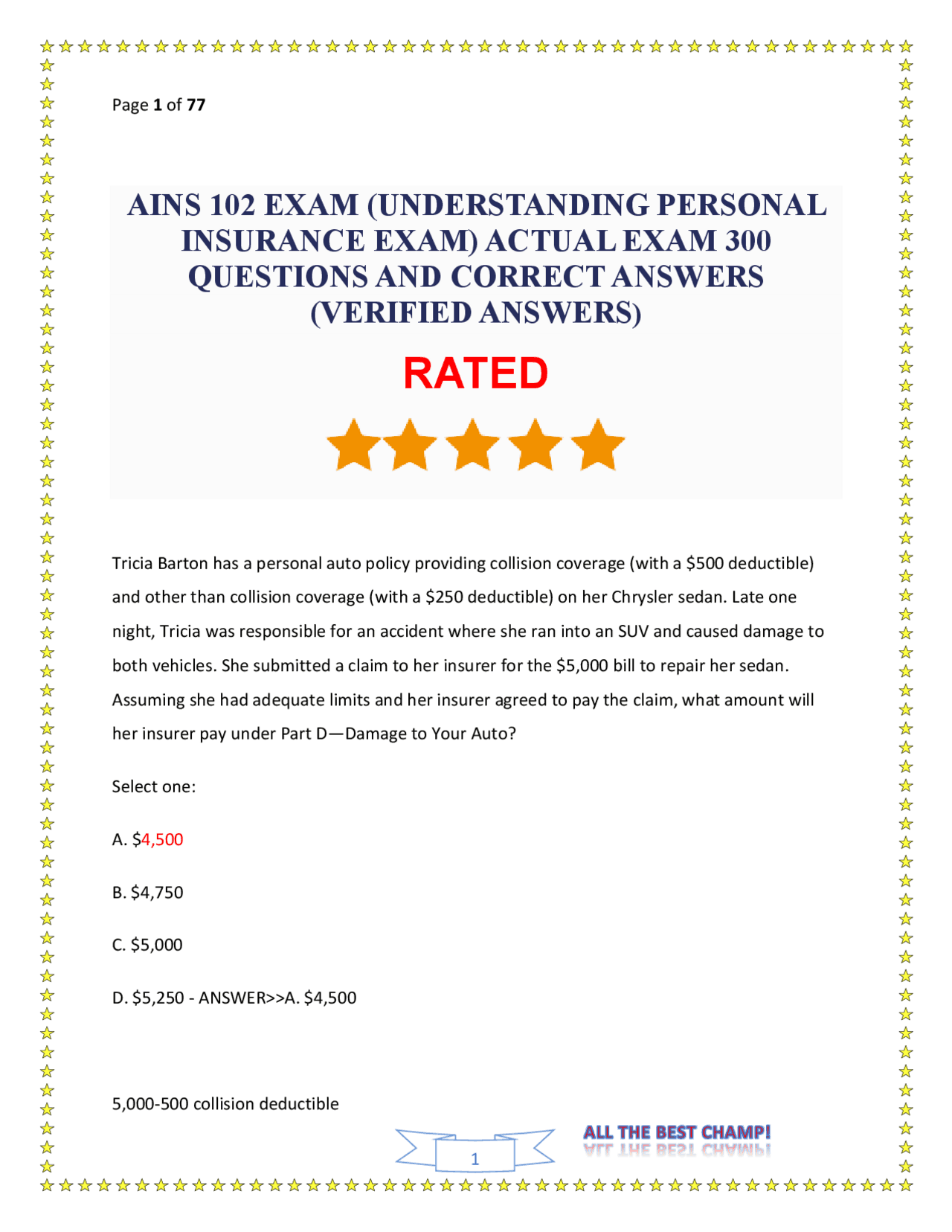 AINS 102 Exam: Understanding Personal Insurance - 300 Questions and ...