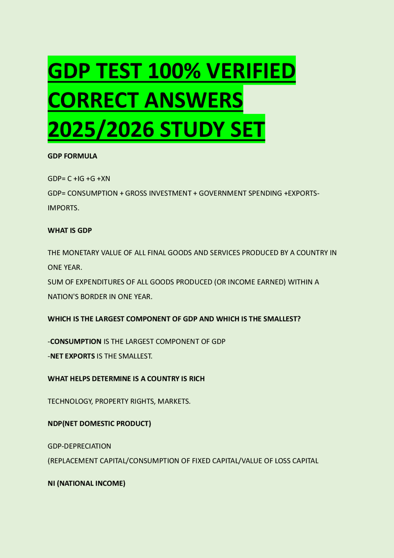 GDP TEST 100% VERIFIED CORRECT ANSWERS 2025/2026 STUDY SET | Exams ...