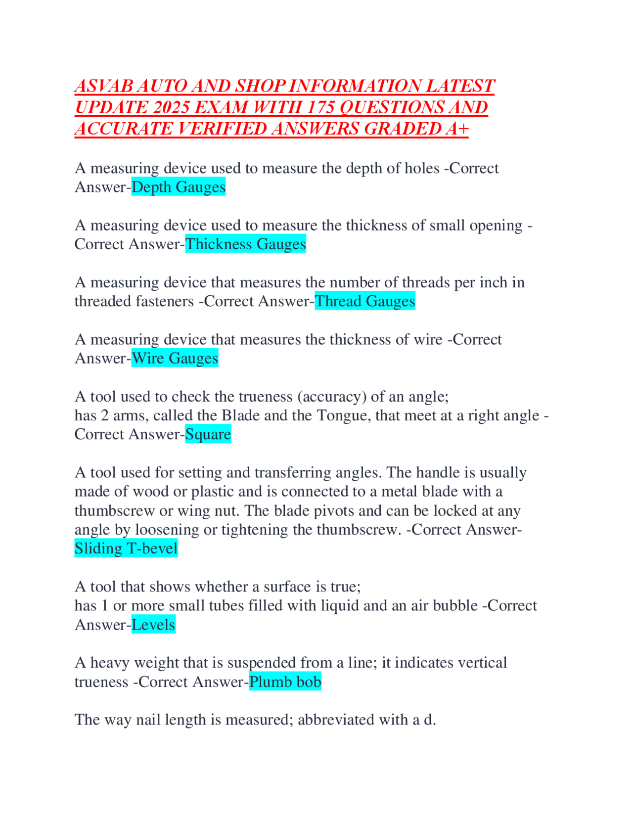 ASVAB Auto and Shop Information: Comprehensive Guide with 175 Questions ...