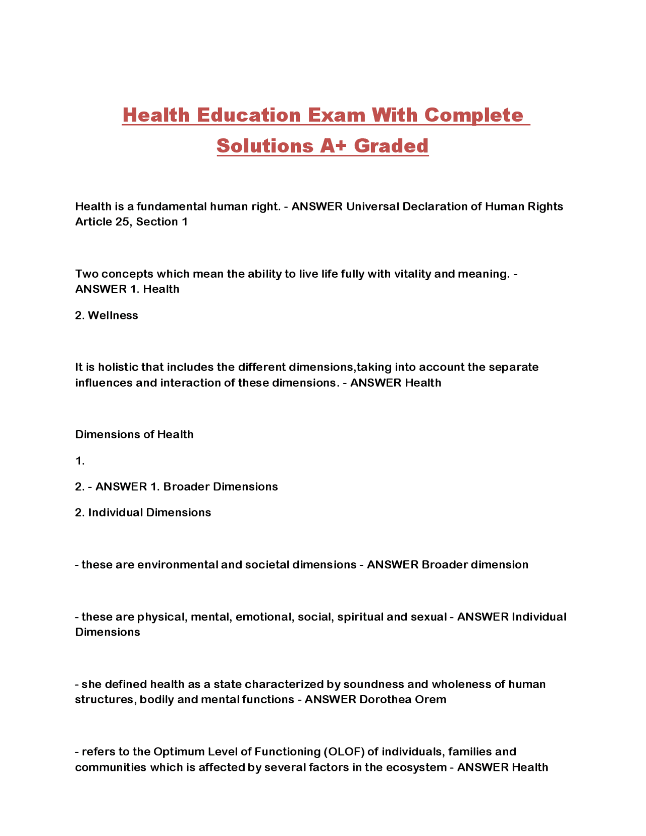 Health Education Exam With Complete Solutions: A Comprehensive Guide ...