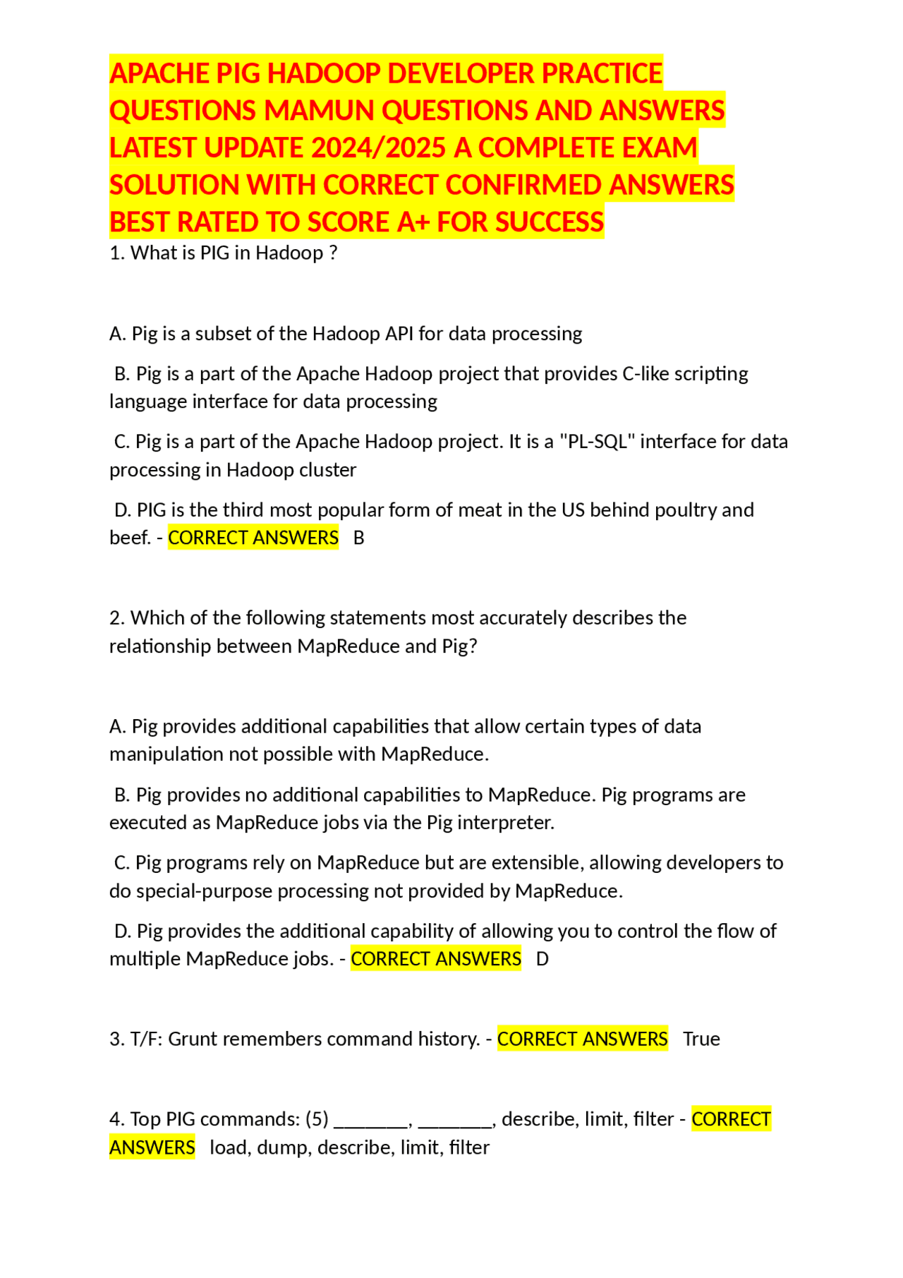 APACHE PIG HADOOP DEVELOPER PRACTICE QUESTIONS MAMUN QUESTIONS AND ...