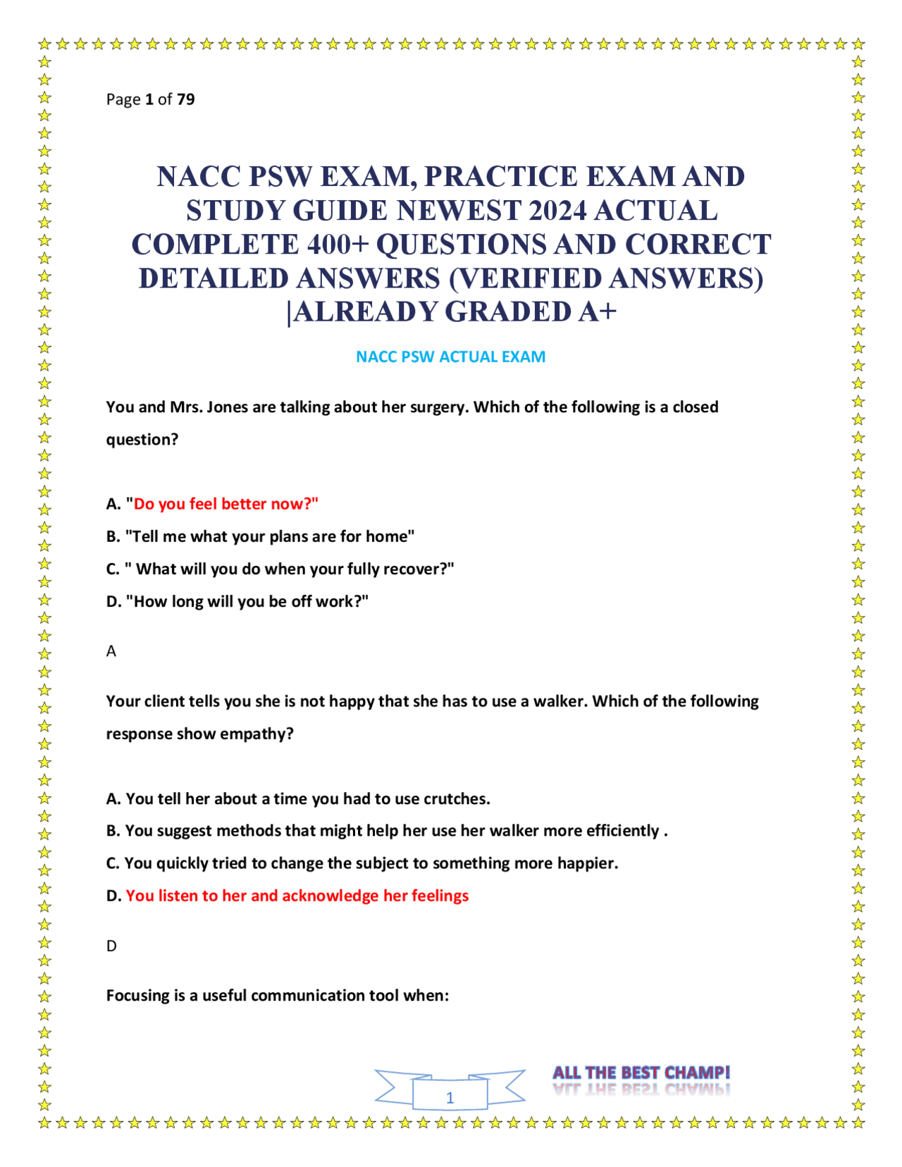 NACC PSW EXAM, PRACTICE EXAM AND STUDY GUIDE NEWEST 2024 ACTUAL COMPLETE 400+ QUESTIONS AN ...