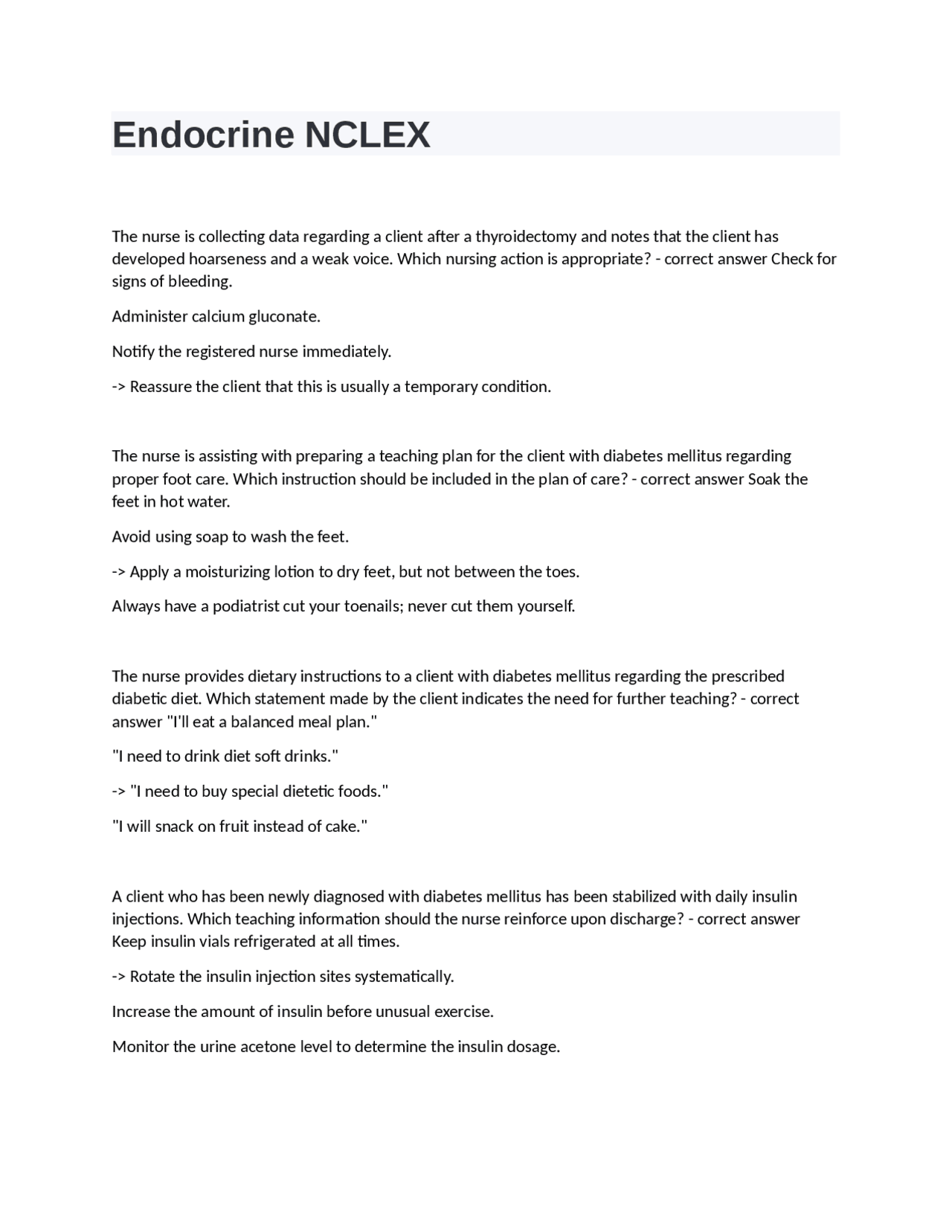 Endocrine System NCLEX Practice Questions | Exams Nursing | Docsity