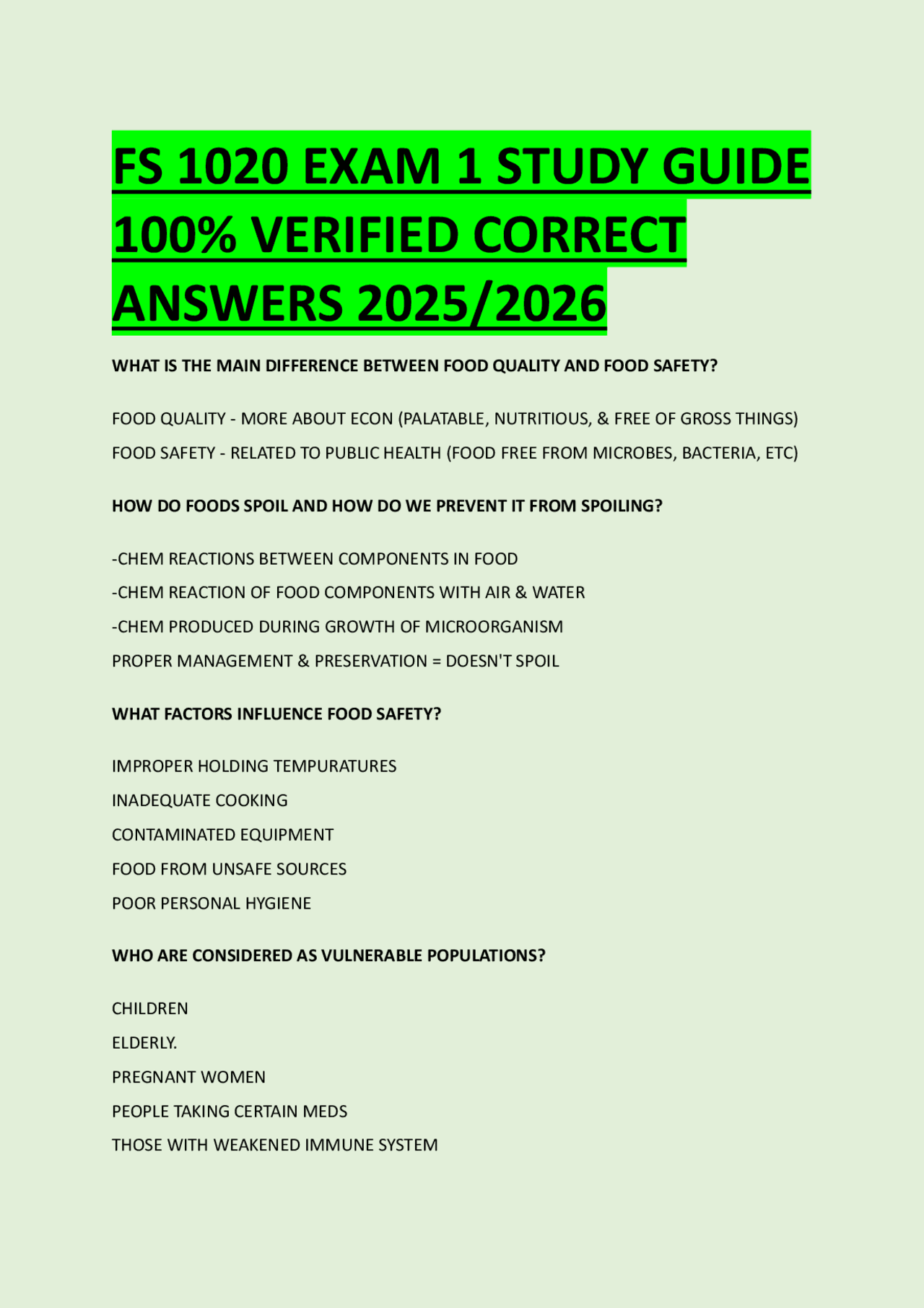 FS 1020 EXAM 1 STUDY GUIDE 100% VERIFIED CORRECT ANSWERS 2025/2026 ...
