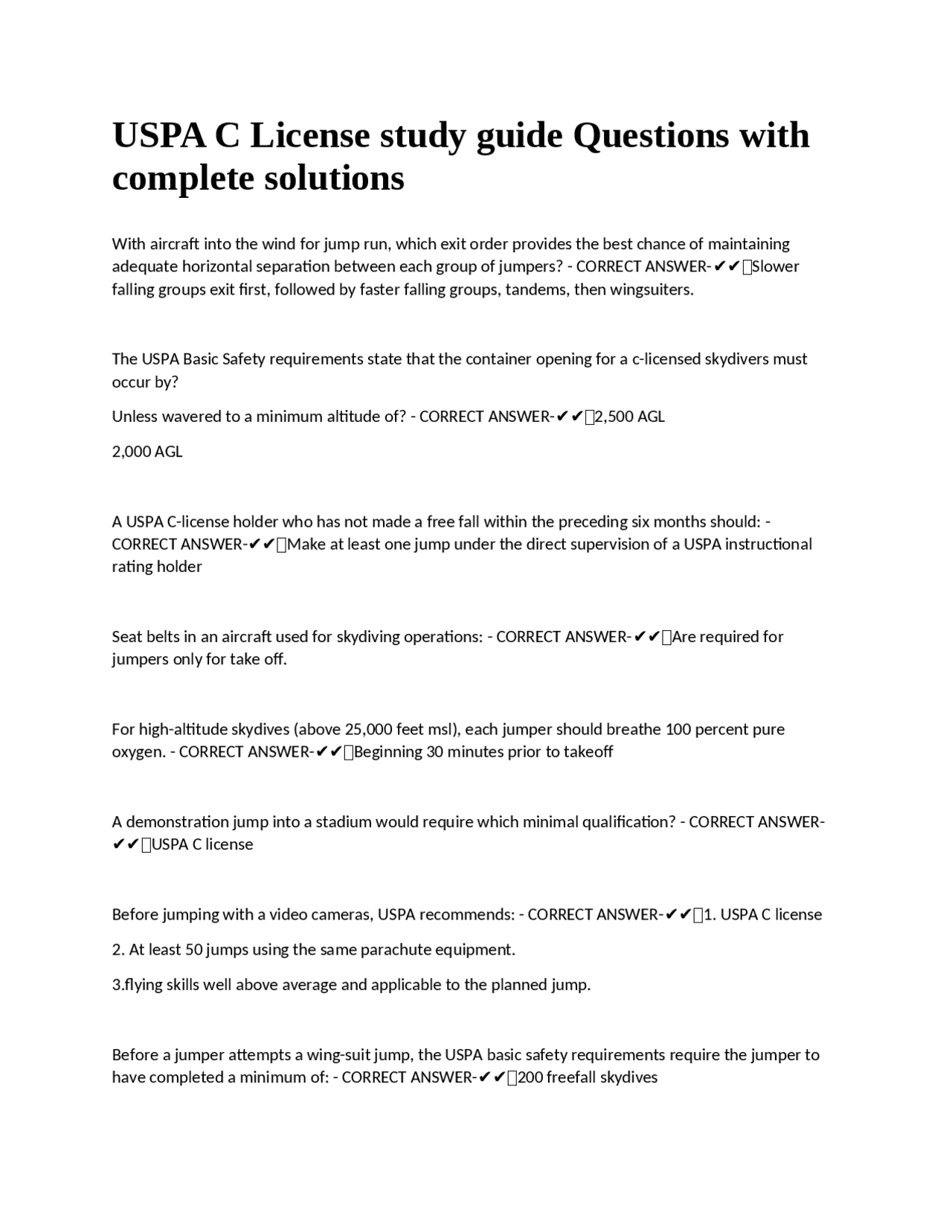 USPA C License study guide Questions with complete solutions. | Exams ...