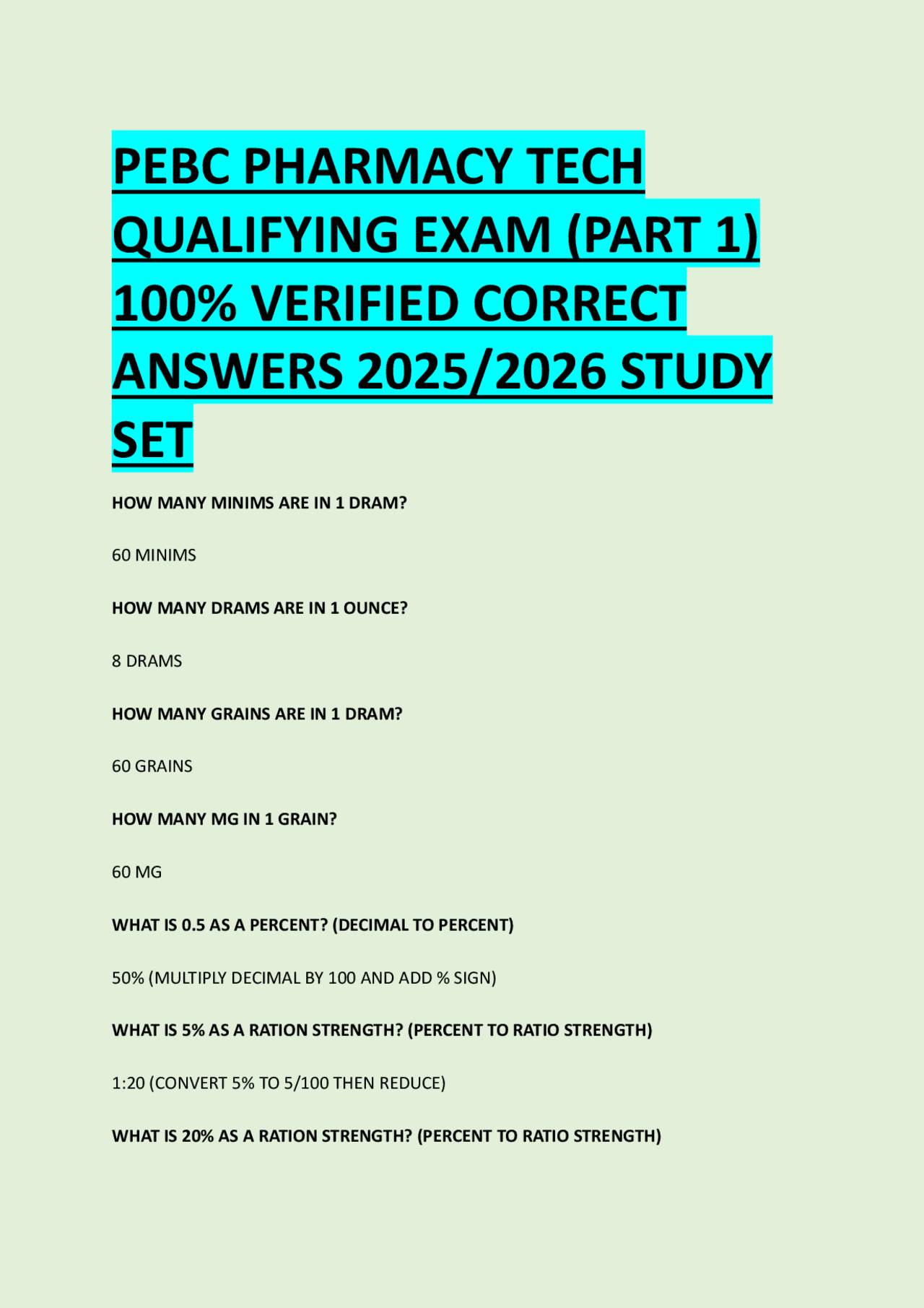 PEBC PHARMACY TECH QUALIFYING EXAM (PART 1) 100% VERIFIED CORRECT ...