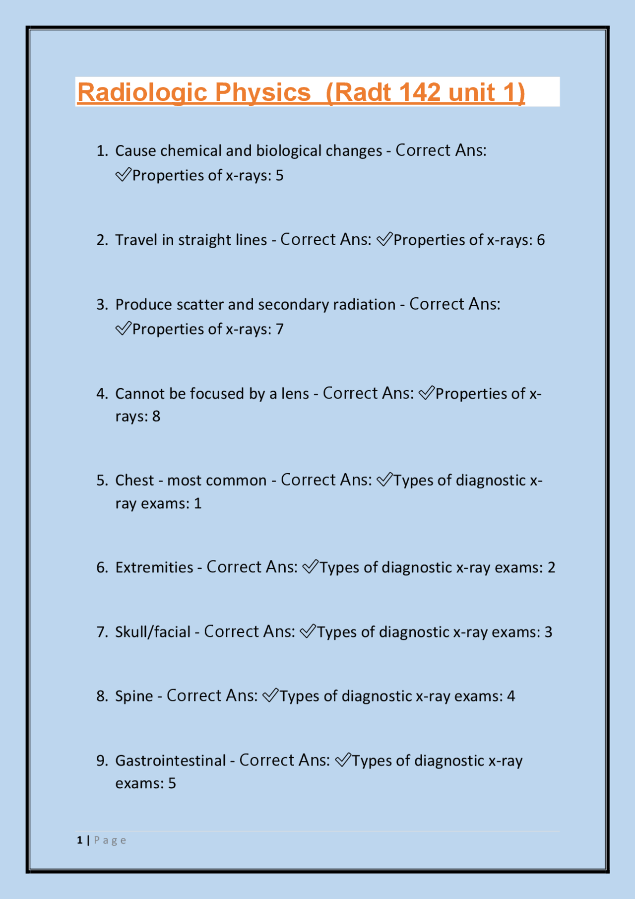 Radiologic Physics: Exercises and Questions for Radt 142 Unit 1 | Exams ...