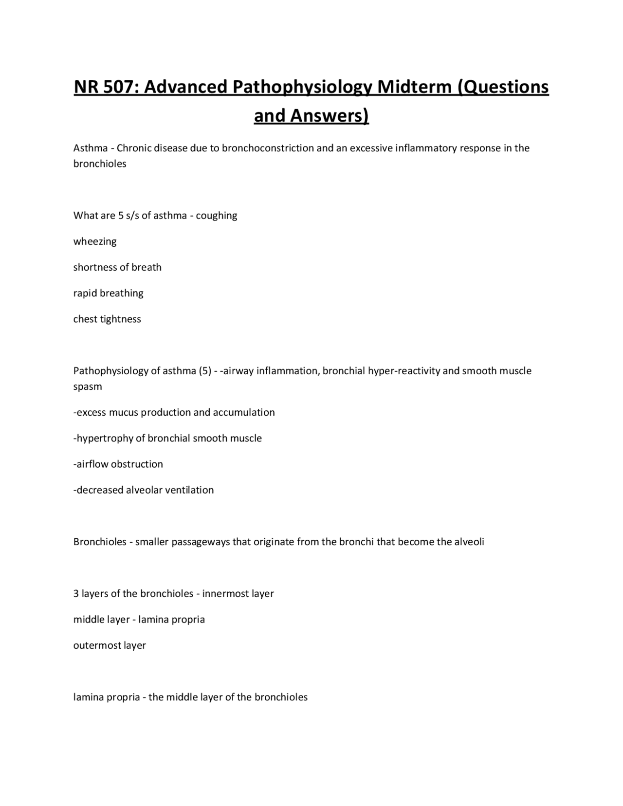 NR 507: Advanced Pathophysiology Midterm Questions and Answers | Exams ...