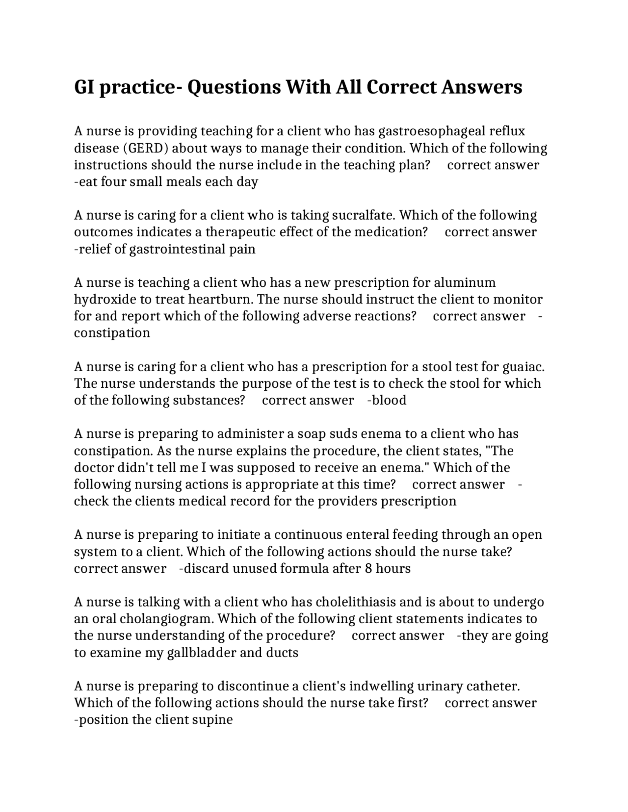 Gastrointestinal (GI) Practice: Multiple Choice Questions with Answers ...