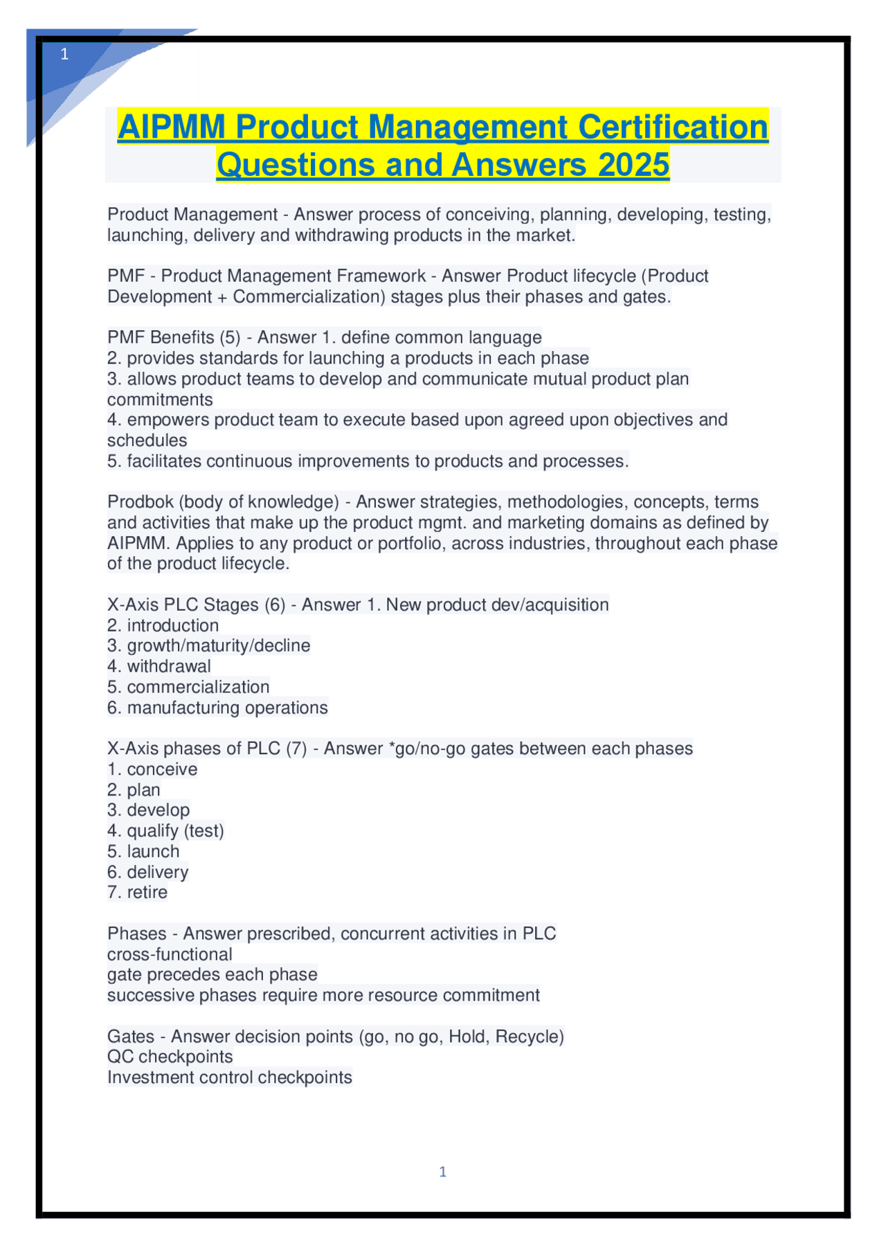 AIPMM Product Management Certification Questions and Answers 2025 ...