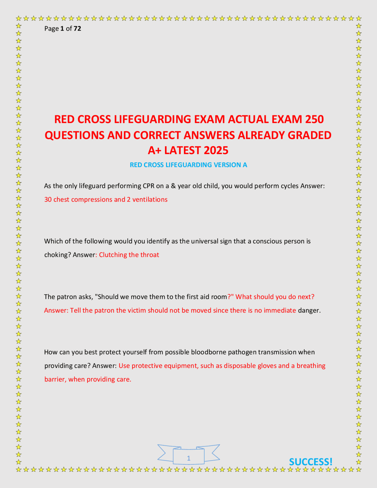 Red Cross Lifeguarding Exam: 250 Questions and Answers | Exams Nursing ...