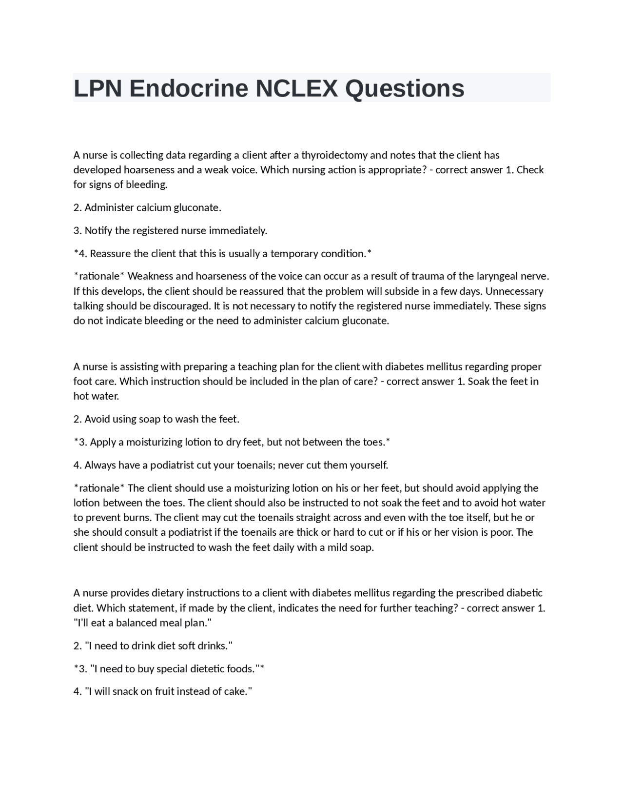 LPN Endocrine NCLEX Questions: A Comprehensive Guide for Nursing ...