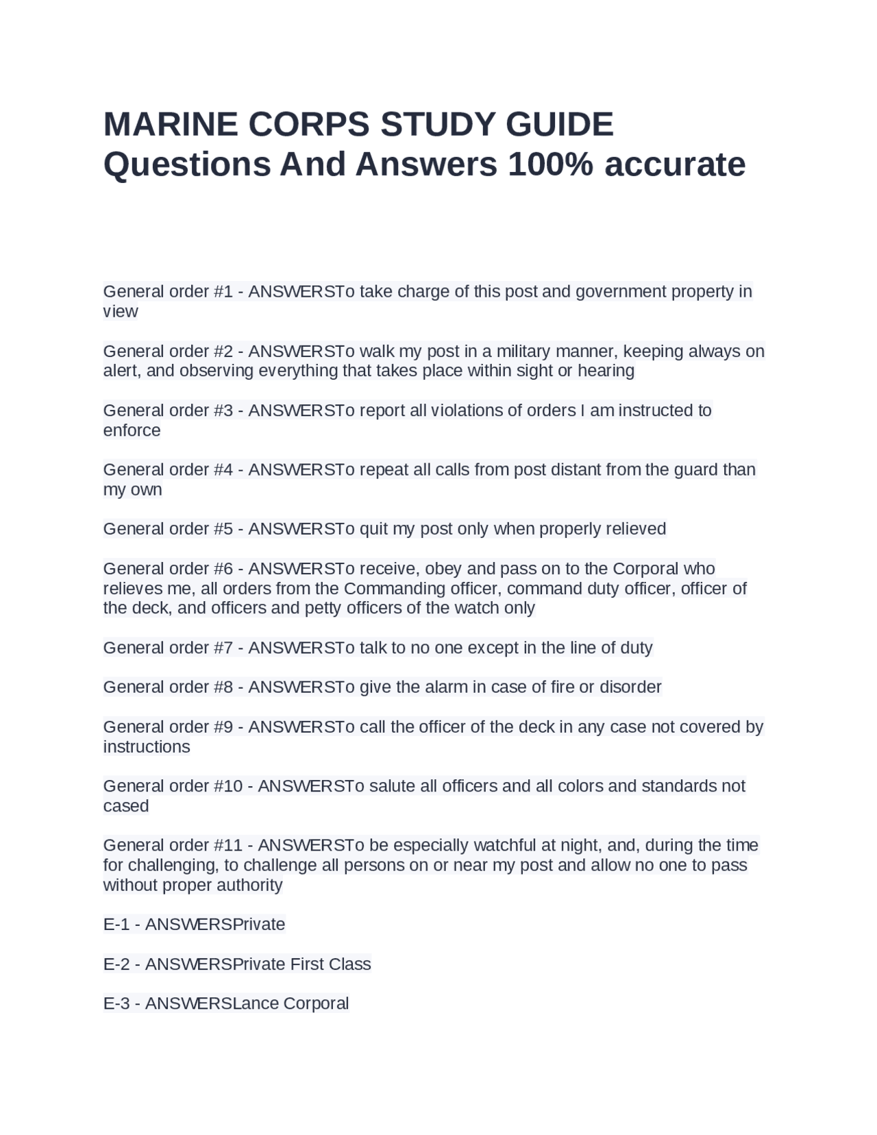 Marine Corps Study Guide: Questions and Answers | Exams Marine ...