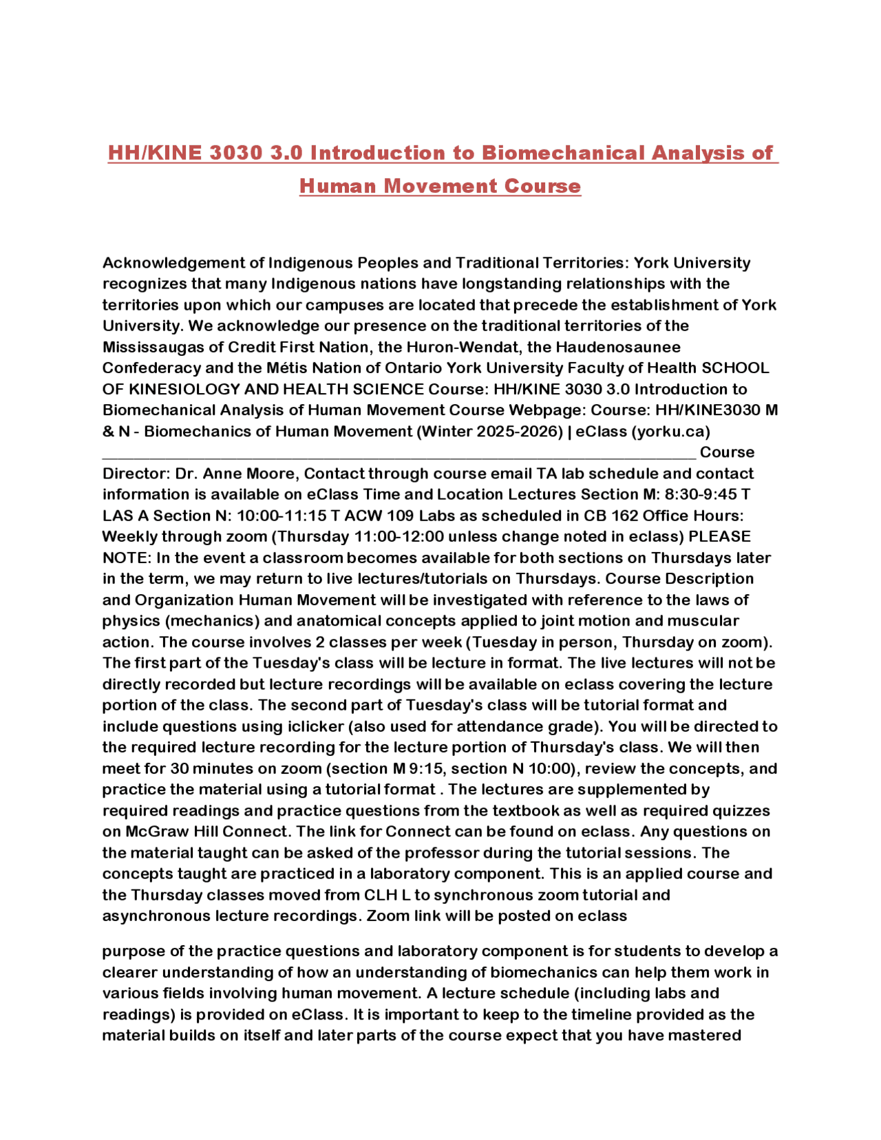 Introduction to Biomechanical Analysis of Human Movement: HH/KINE 3030 ...