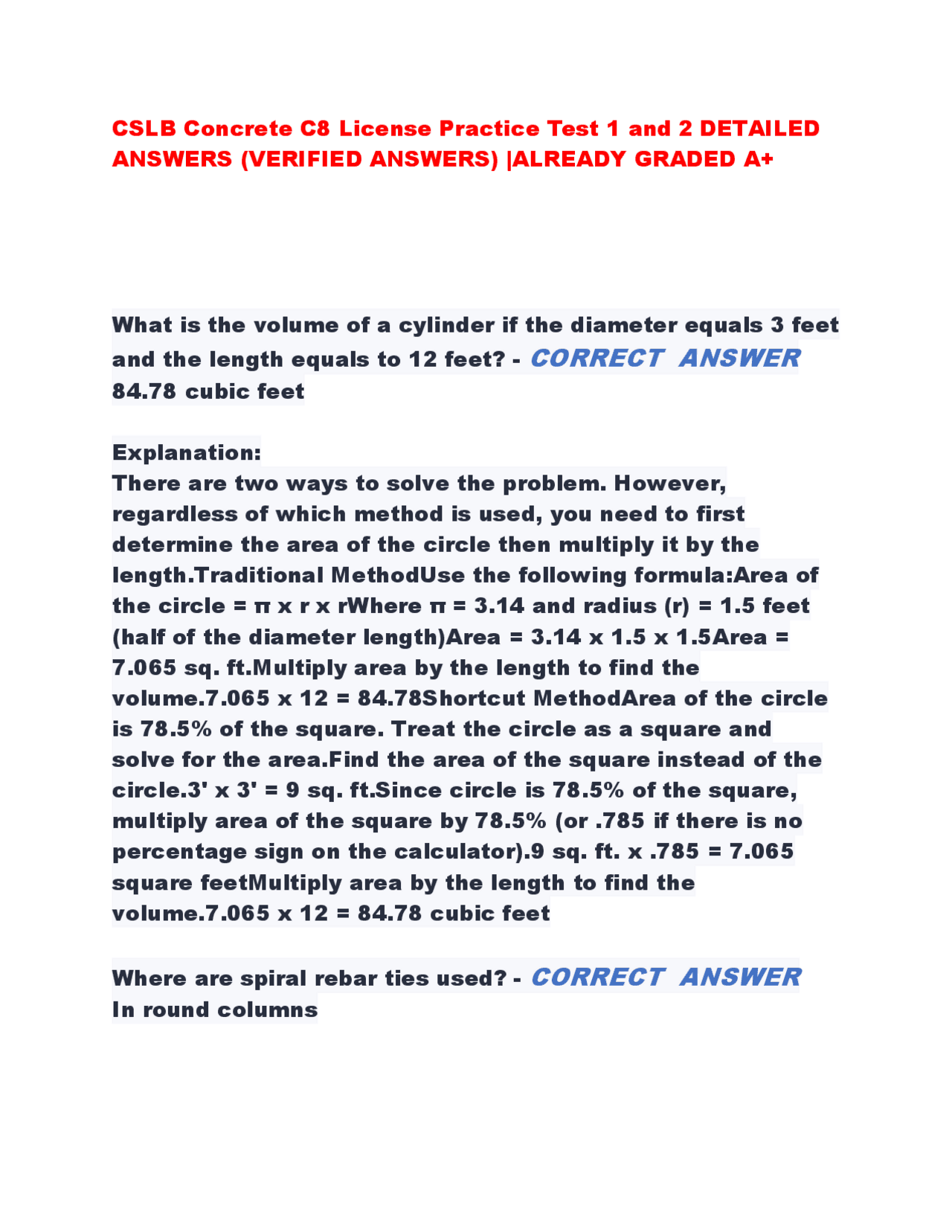 CSLB Concrete C8 License Practice Test 1 and 2 DETAILED ANSWERS ...