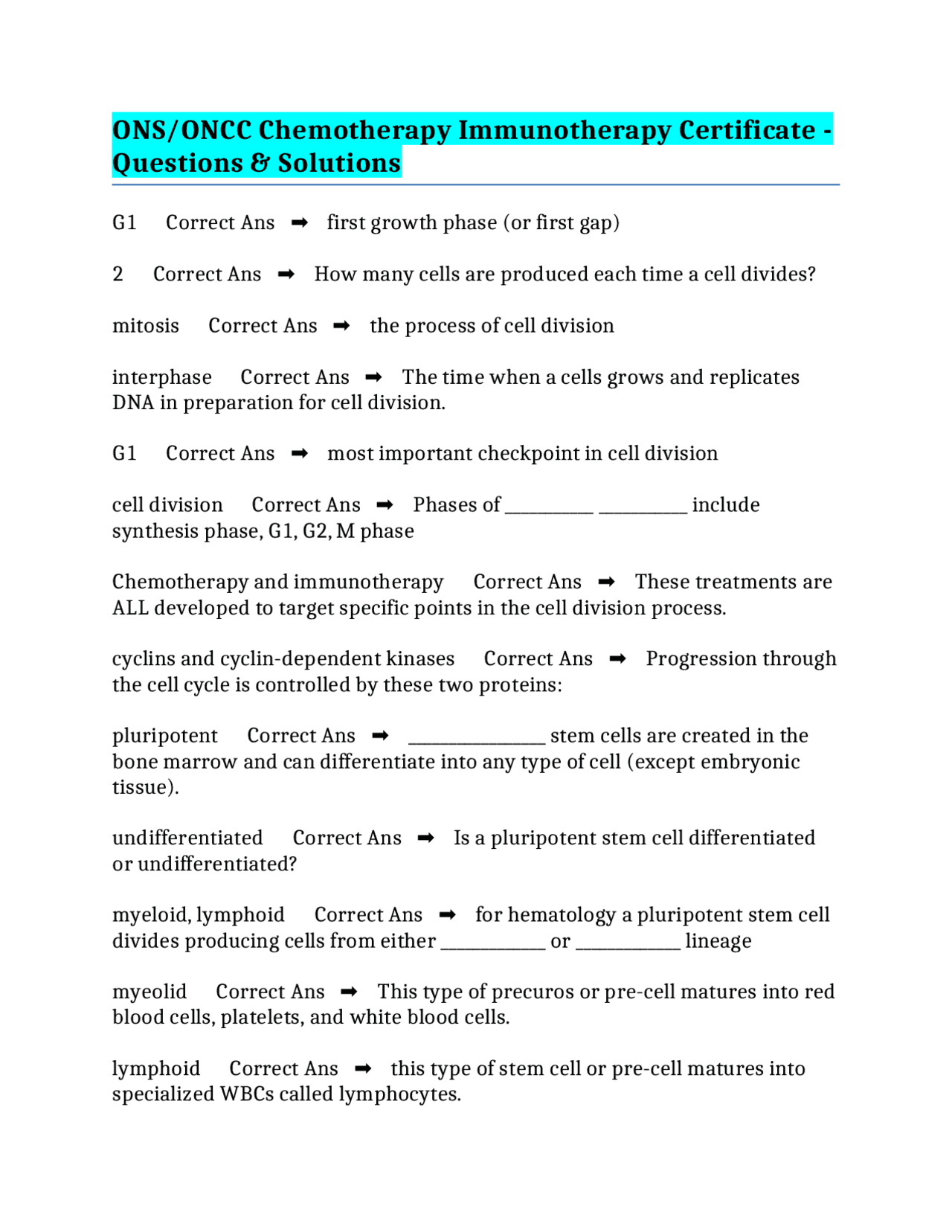 ONS/ONCC Chemotherapy Immunotherapy Certificate - Questions & Solutions ...