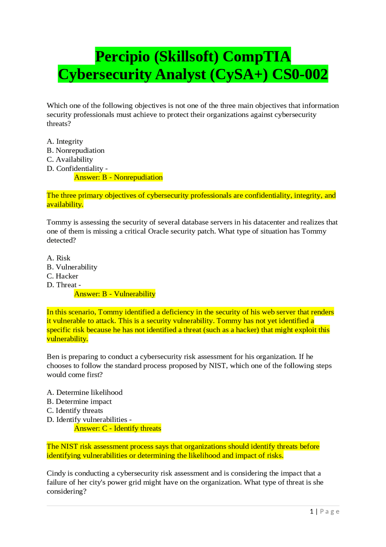 Percipio (Skillsoft) CompTIA Cybersecurity Analyst (CySA+) CS0-002 | Exams Computer Security ...