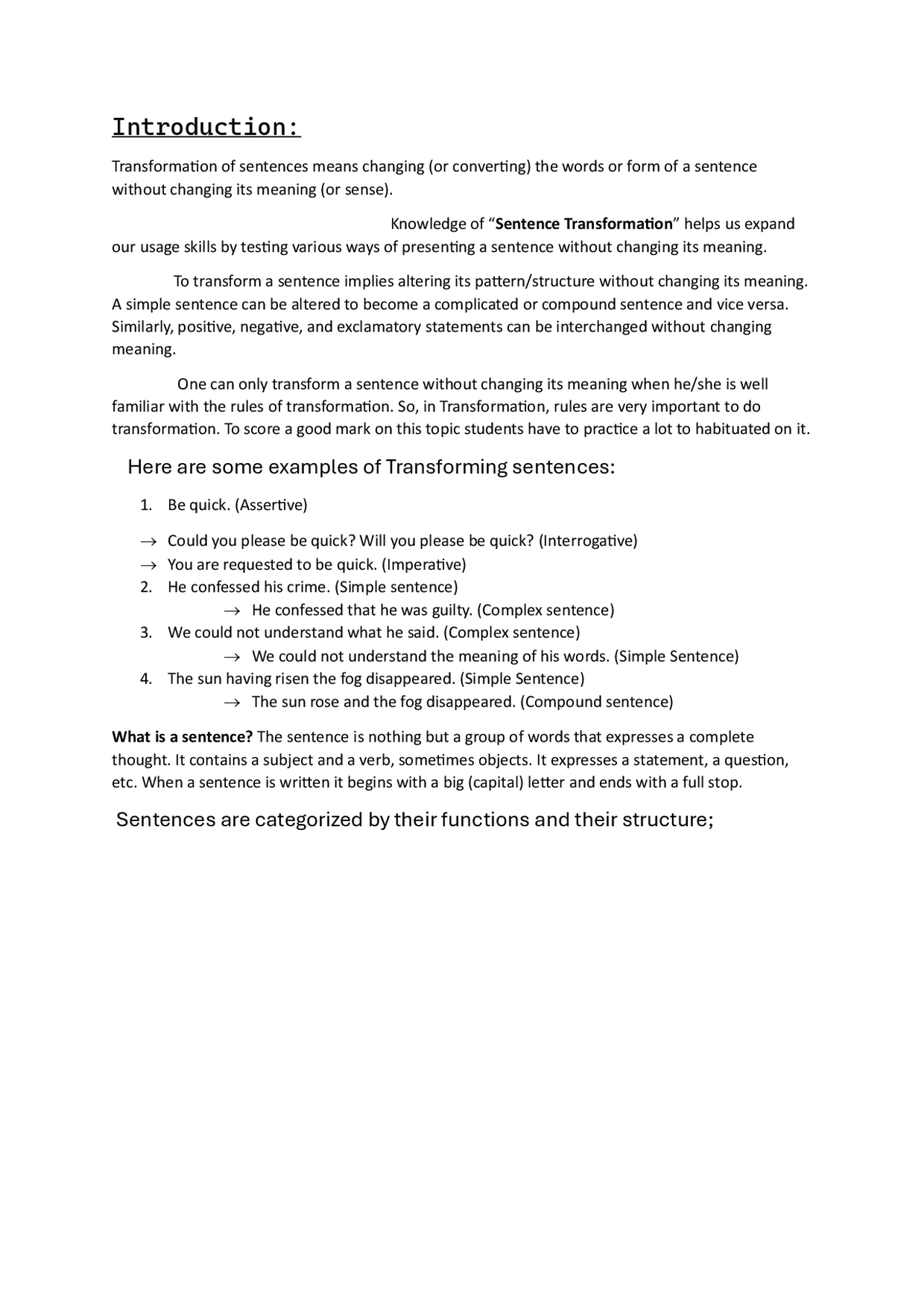 All About transformation | Study notes English | Docsity