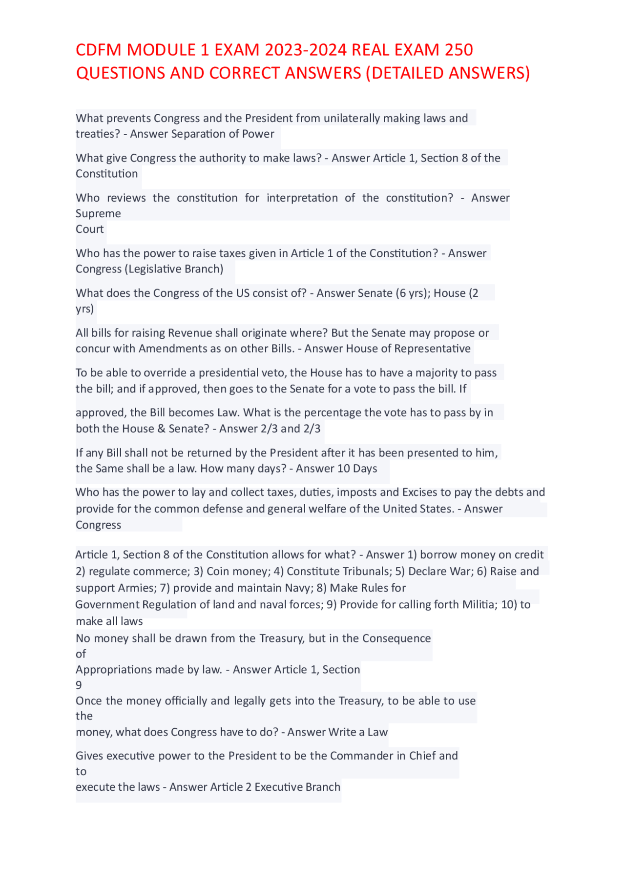 CDFM MODULE 1 EXAM 2023-2024 REAL EXAM 250 QUESTIONS AND CORRECT ...