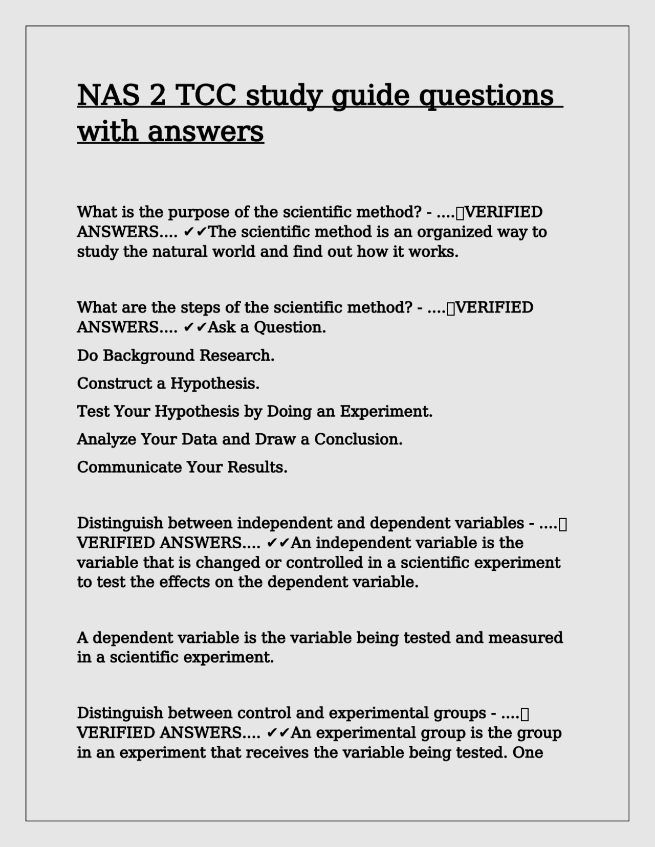 NAS 2 TCC study guide questions with answers | Exams Nursing | Docsity