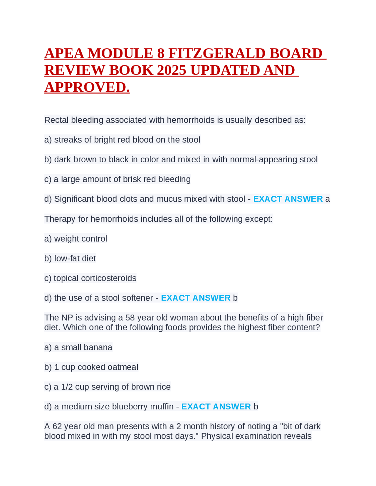 APEA MODULE 8 FITZGERALD BOARD REVIEW BOOK 2025 UPDATED AND APPROVED ...