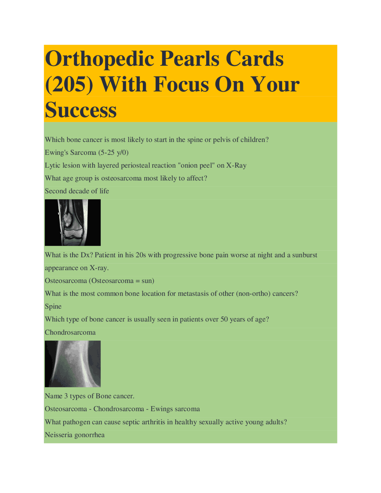 Orthopedic Pearls Cards (205) With Focus On Your Success | Exercises ...