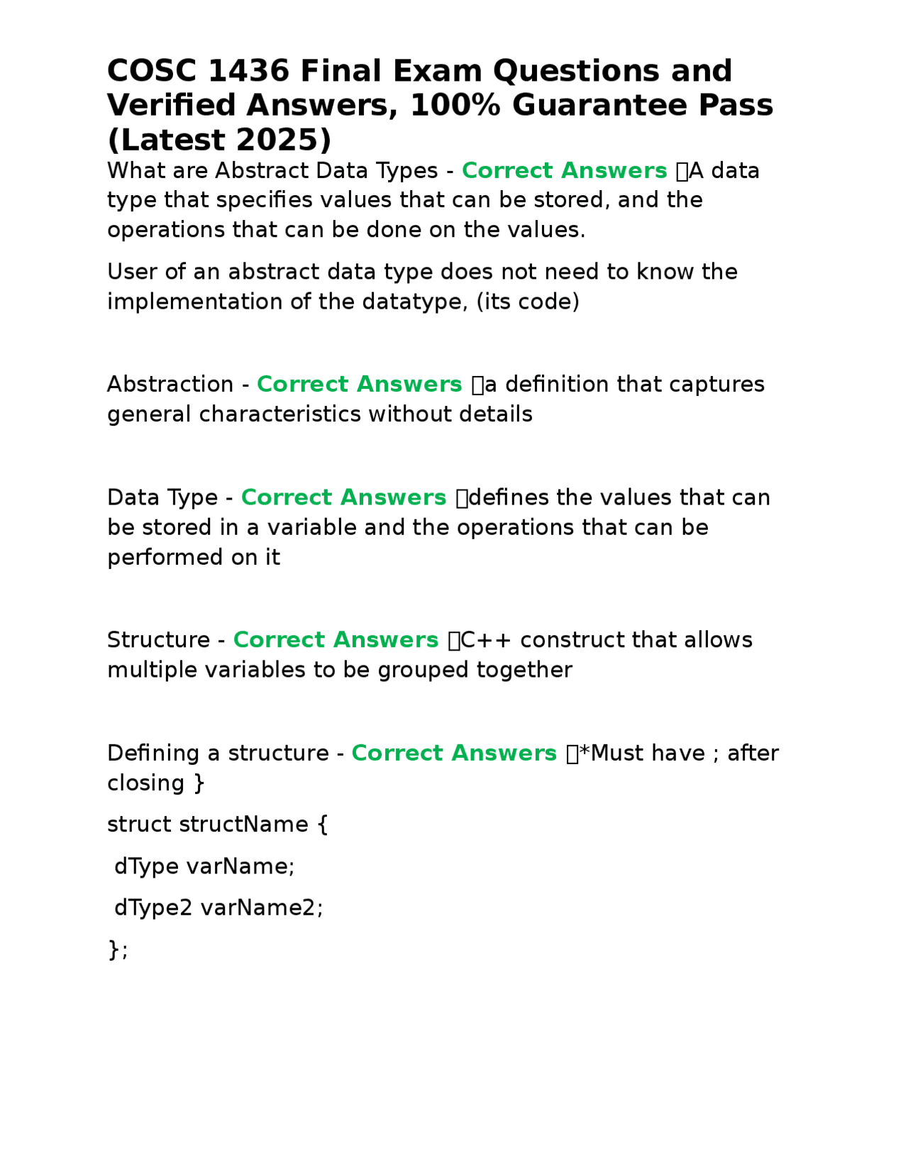 COSC 1436 Final Exam Questions and Verified Answers, 100% Guarantee ...