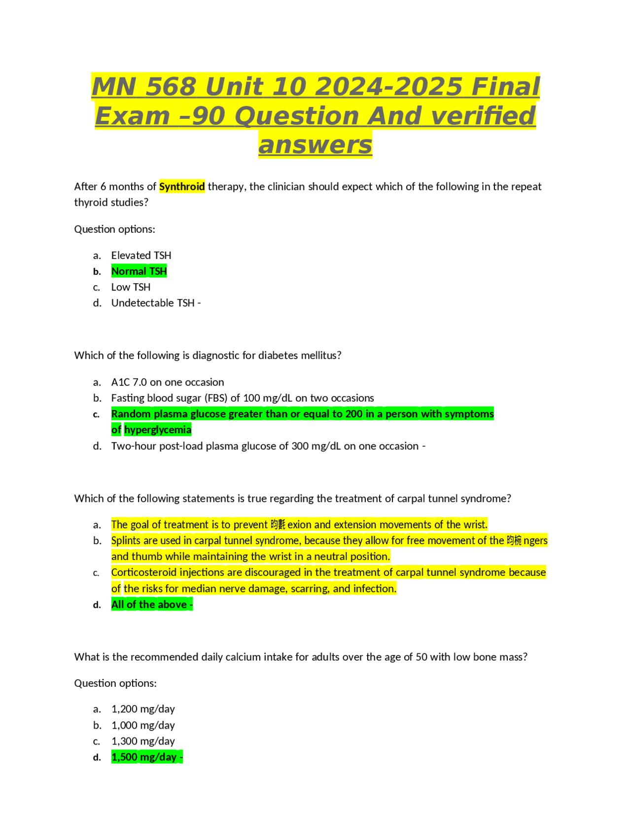 MN 568 Unit 10 2024-2025 Final Exam –90 Question And verified answers ...