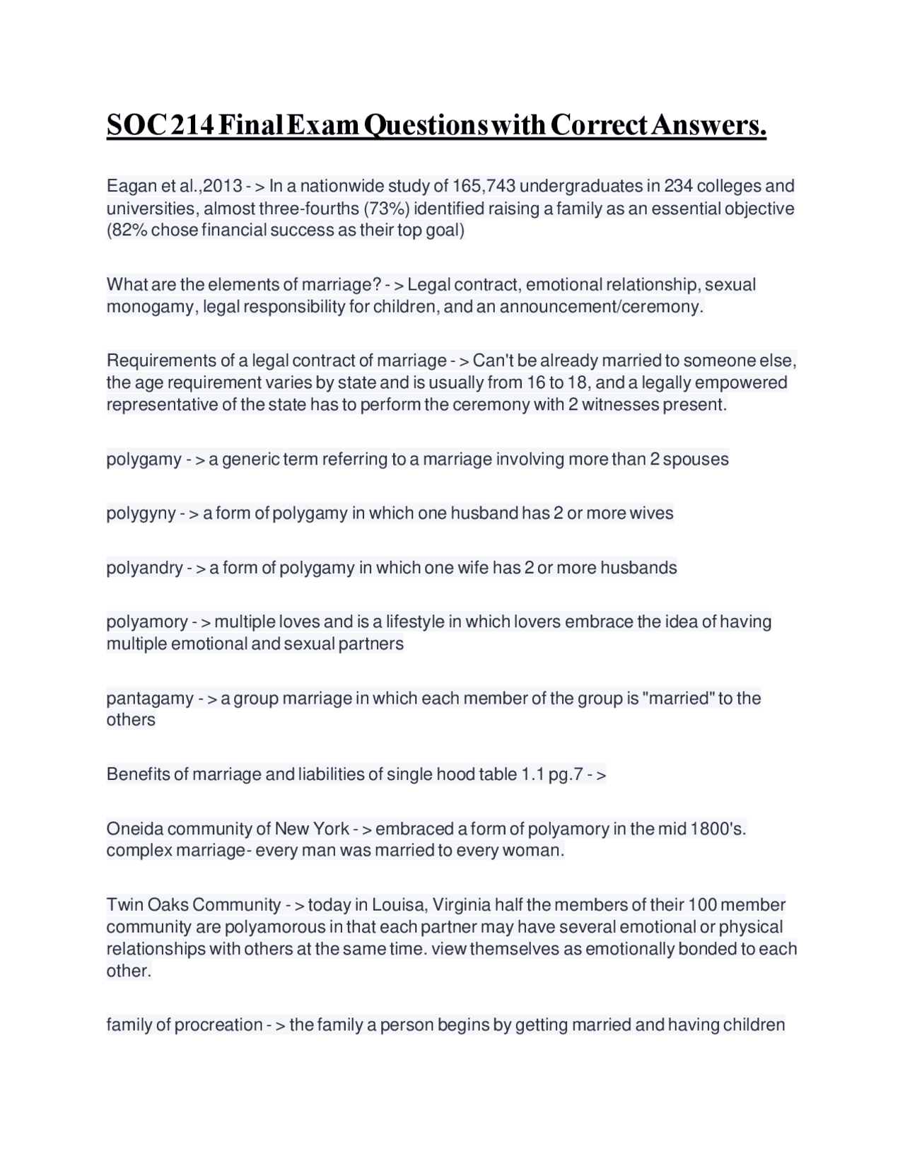 SOC 214 Final Exam Questions with Correct Answers. | Exams Sociology ...