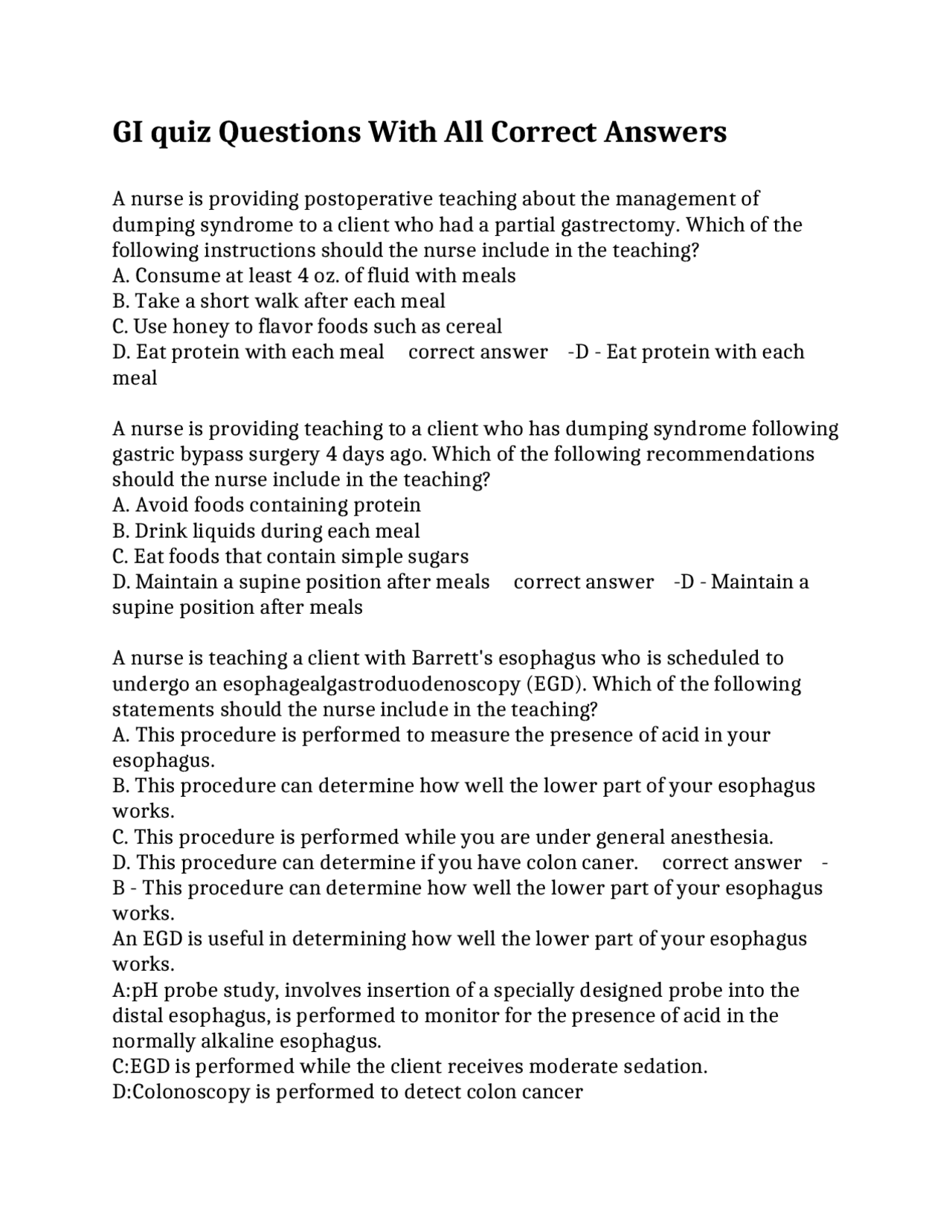 GI quiz Questions With All Correct Answers | Exams General Surgery ...