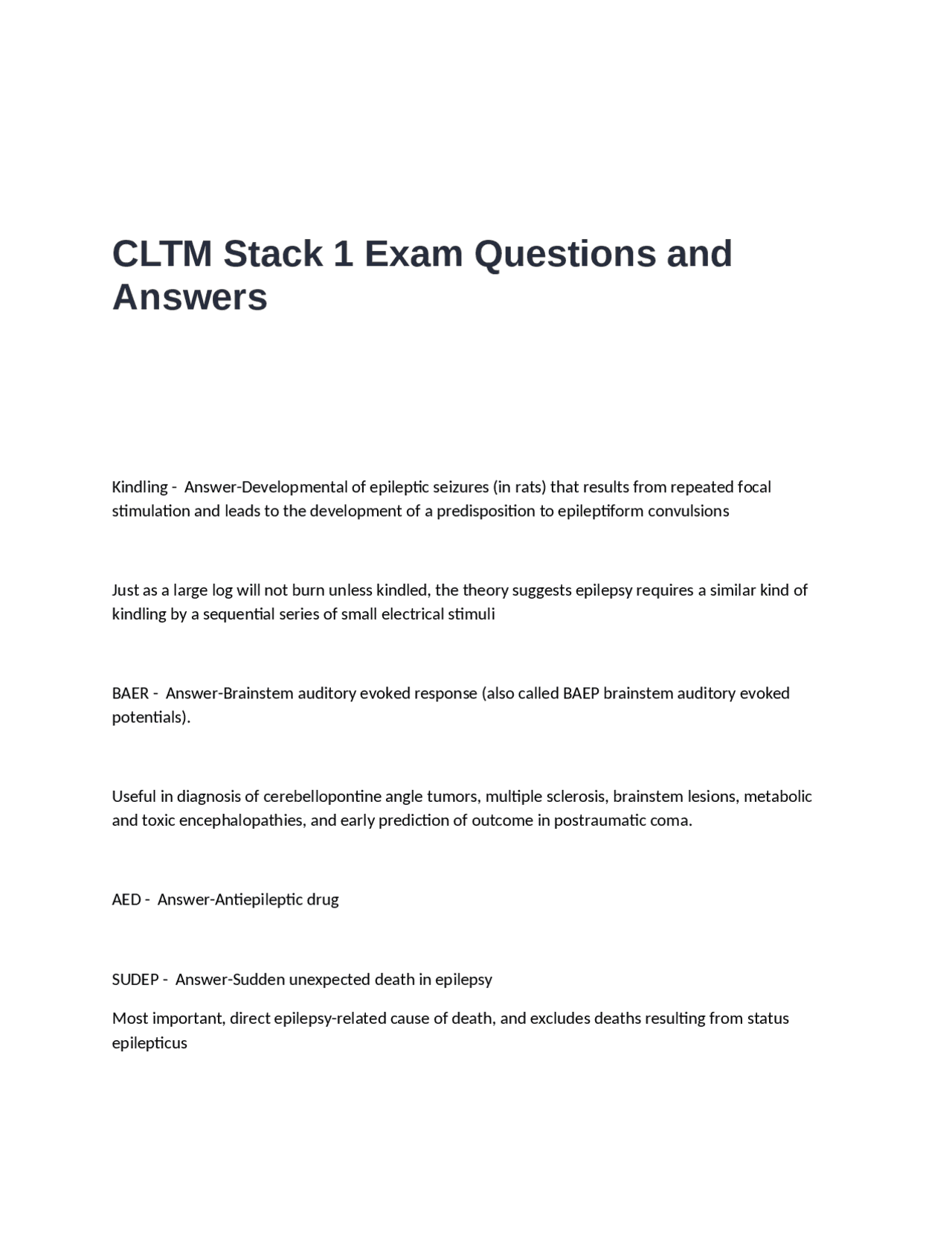 CLTM Stack 1 Exam Questions and Answers | Exams Nursing | Docsity