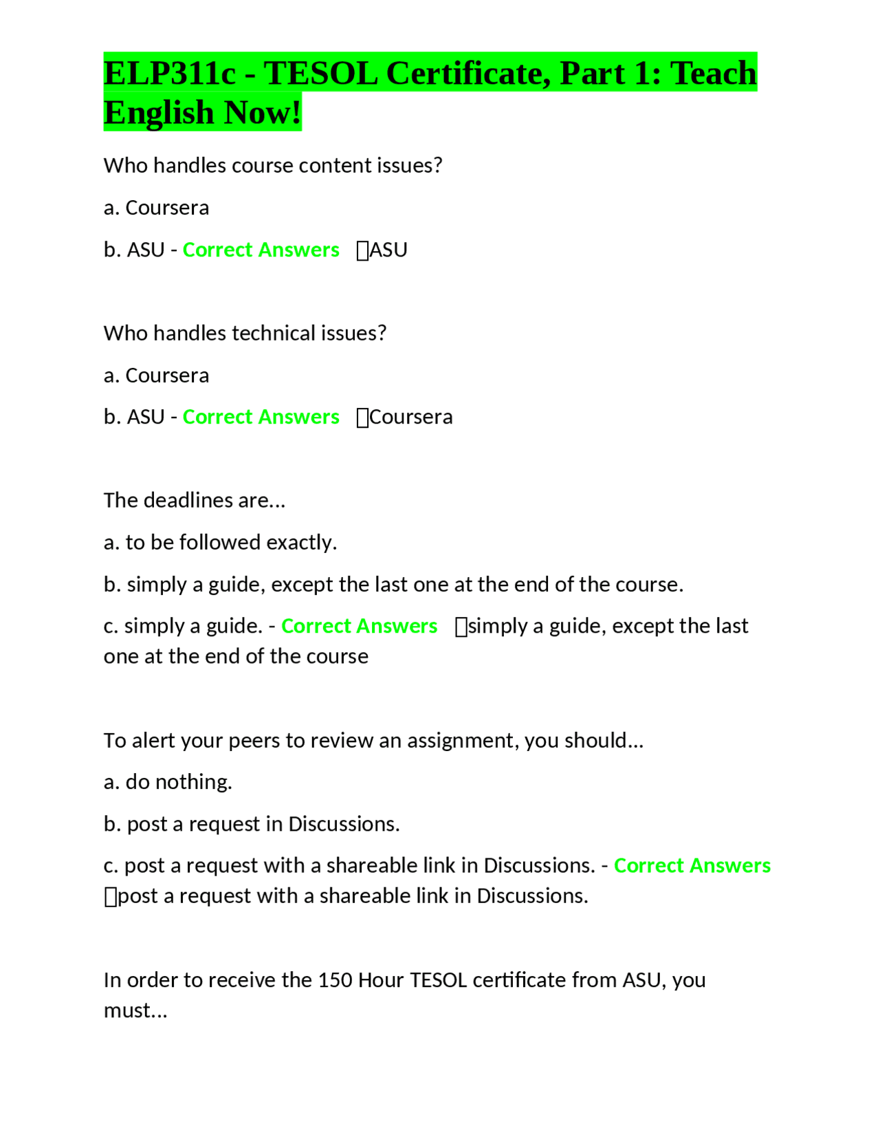 ELP311c - TESOL Certificate, Part 1: Teach English Now! | Exams Nursing ...