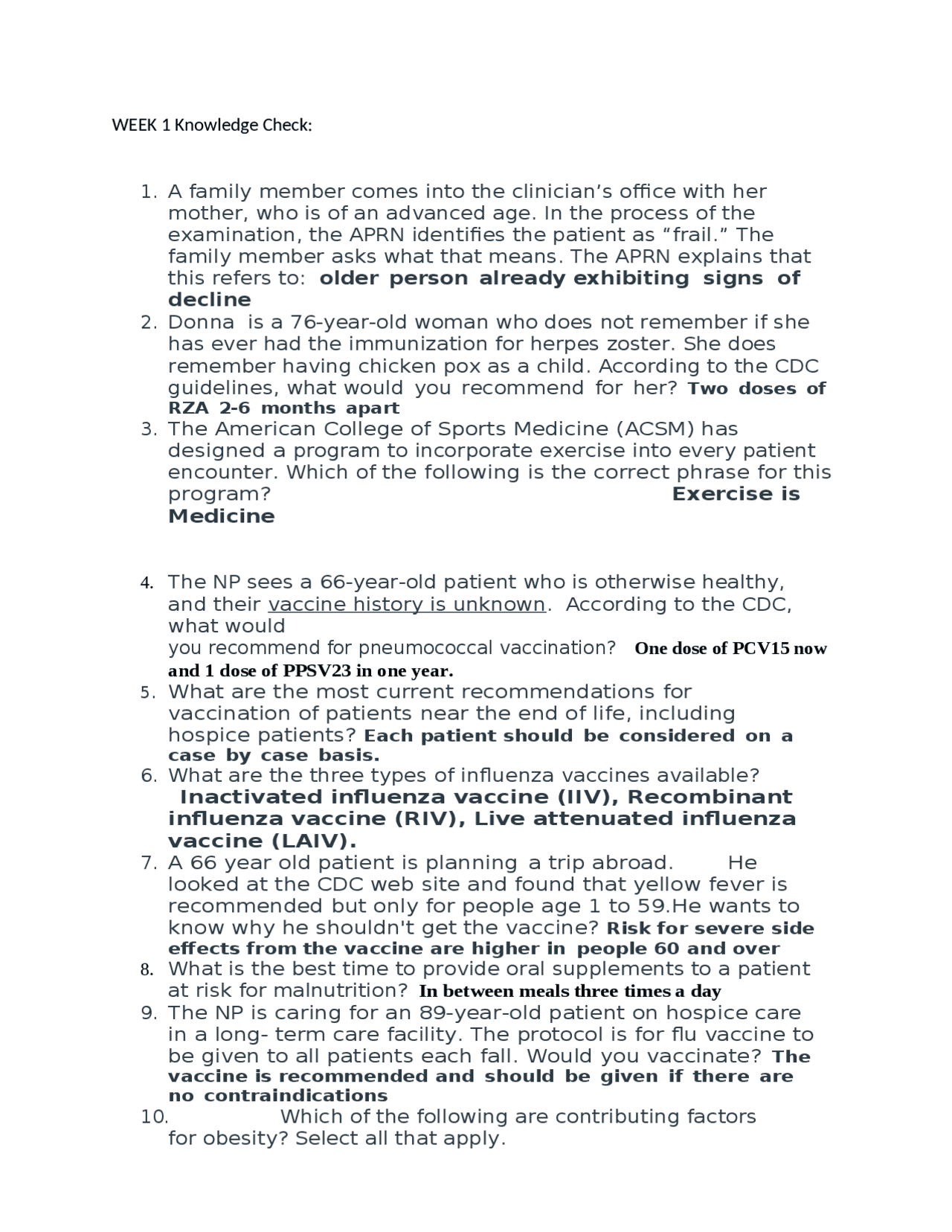 NRNP 6540 Knowledge Checks Week 1, 3, 5, 7, 8, 9 and 10 | Quizzes ...