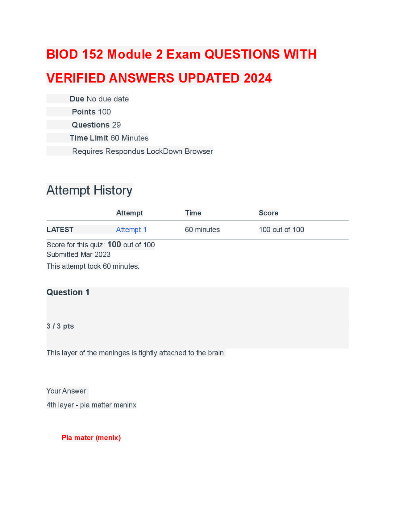 BIOD 152 Module 2 Exam QUESTIONS WITH VERIFIED ANSWERS UPDATED 2024 ...