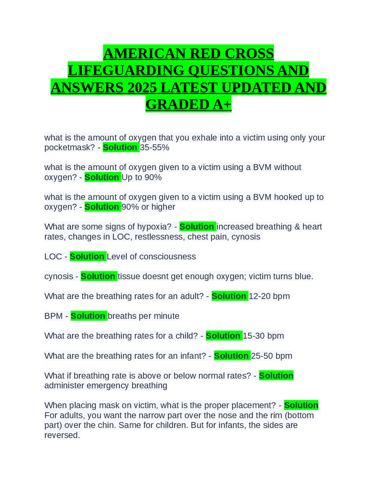 AMERICAN RED CROSS LIFEGUARDING QUESTIONS AND ANSWERS 2025 LATEST ...