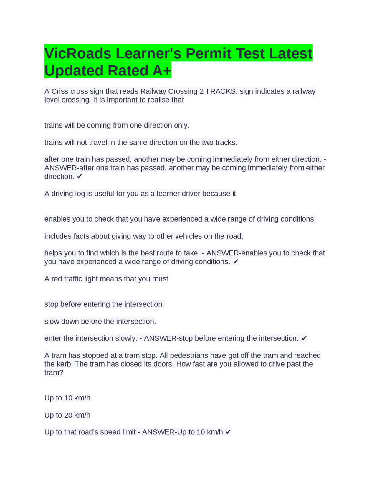 VicRoads Learner's Permit Test Latest Updated | Exams Advanced ...