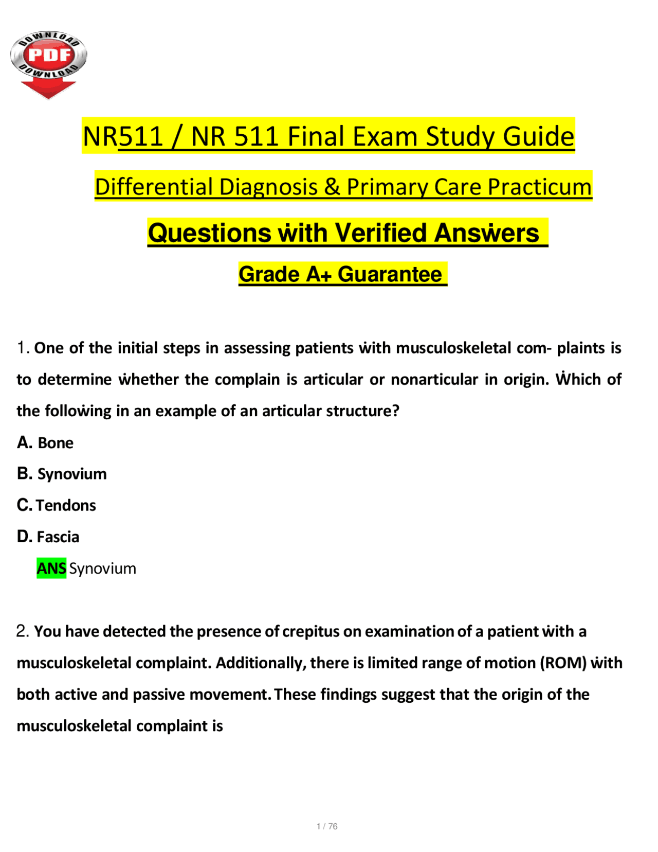 NR511 / NR 511 Final Exam Study Guide ( 2025 / 2026 ) Differential Diagnosis | Exams Nursing ...