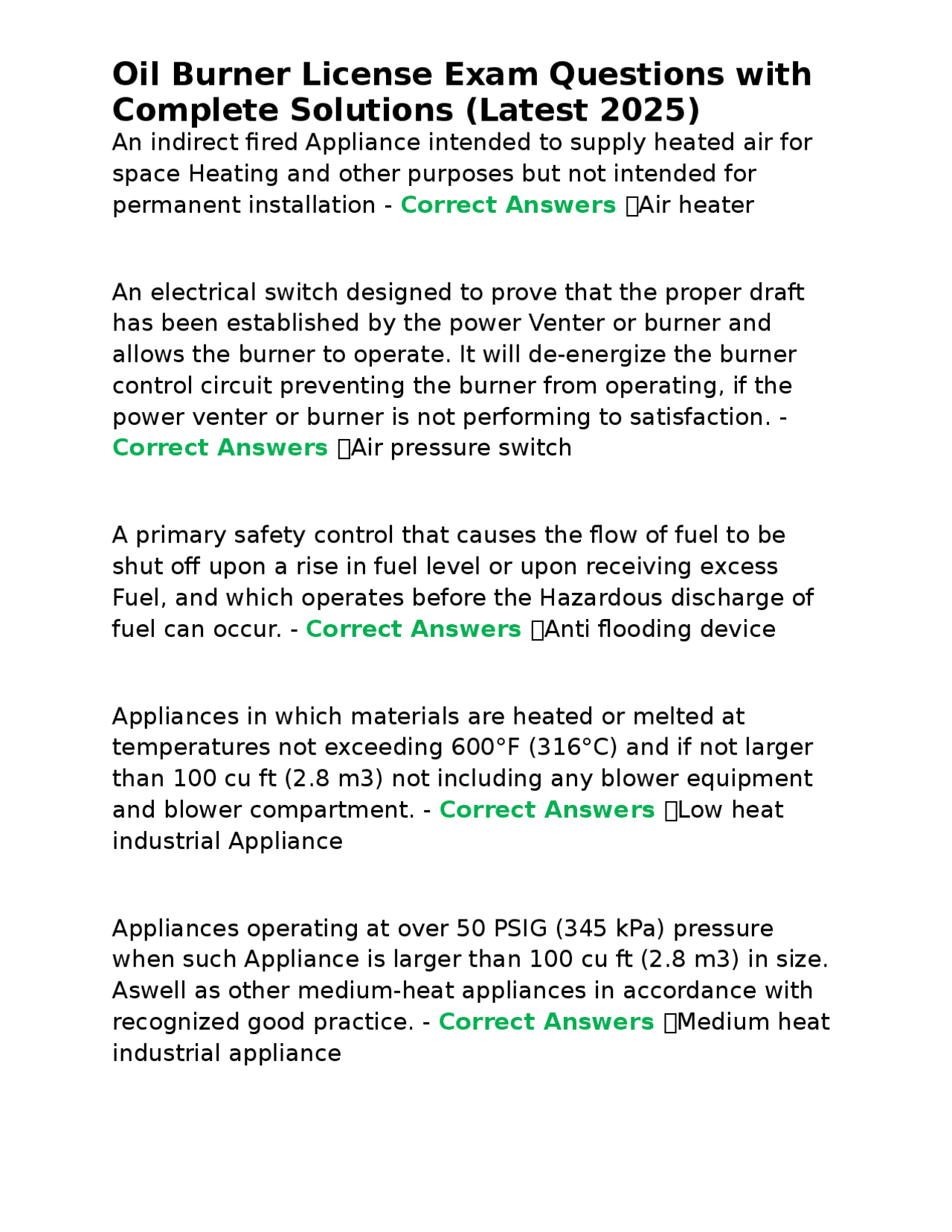 Oil Burner License Exam Questions with Complete Solutions (Latest 2025 ...