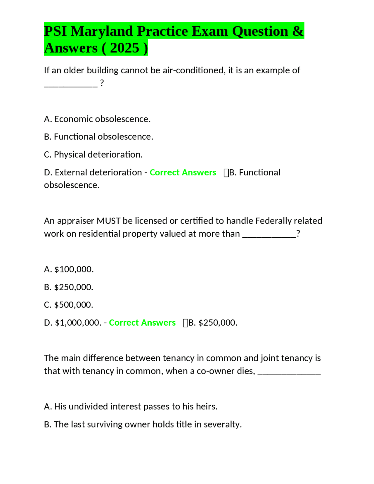 PSI Maryland Practice Exam Question & Answers ( 2025 ) | Exams Nursing ...