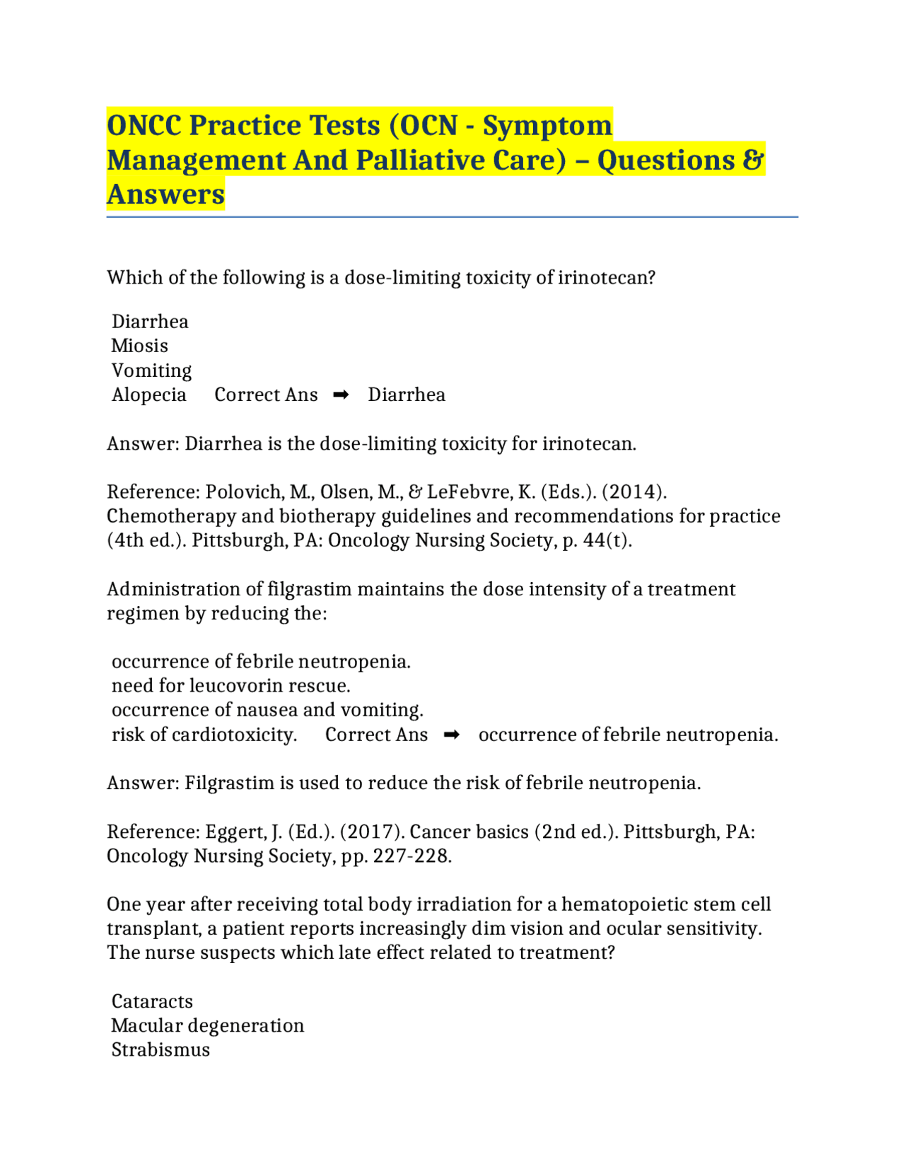 ONCC Practice Tests (OCN - Symptom Management And Palliative Care ...
