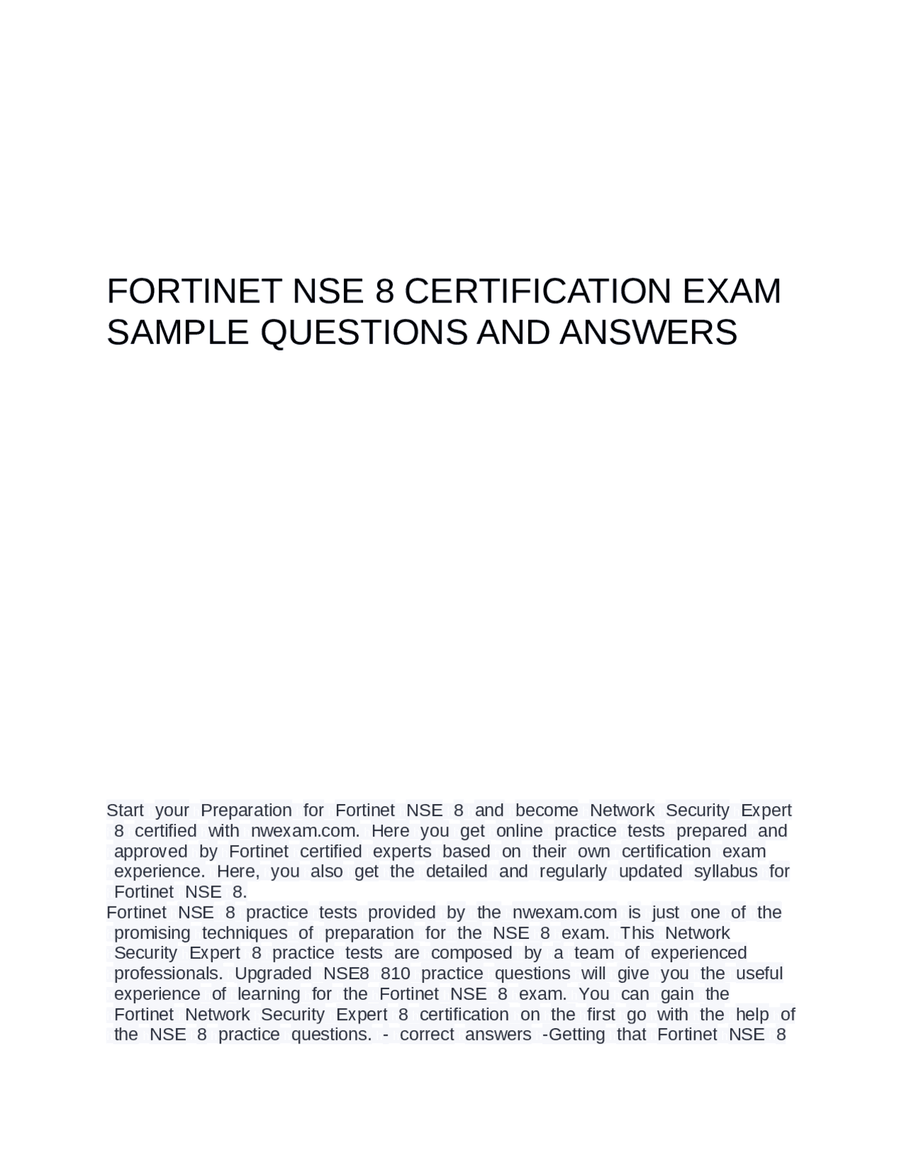 Fortinet NSE 8 Certification Exam Sample Questions and Answers.docx ...