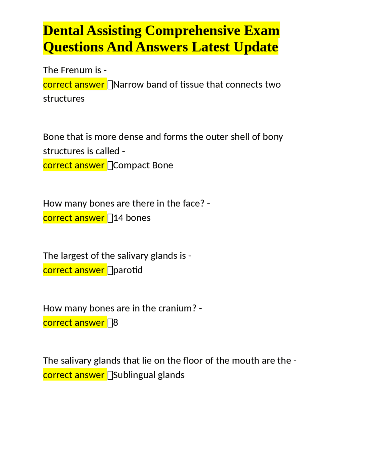 Dental Assisting Comprehensive Exam Questions And Answers Latest Update ...