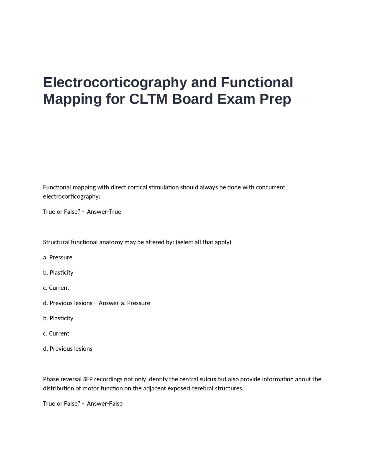 Electrocorticography and Functional Mapping for CLTM Board Exam Prep ...