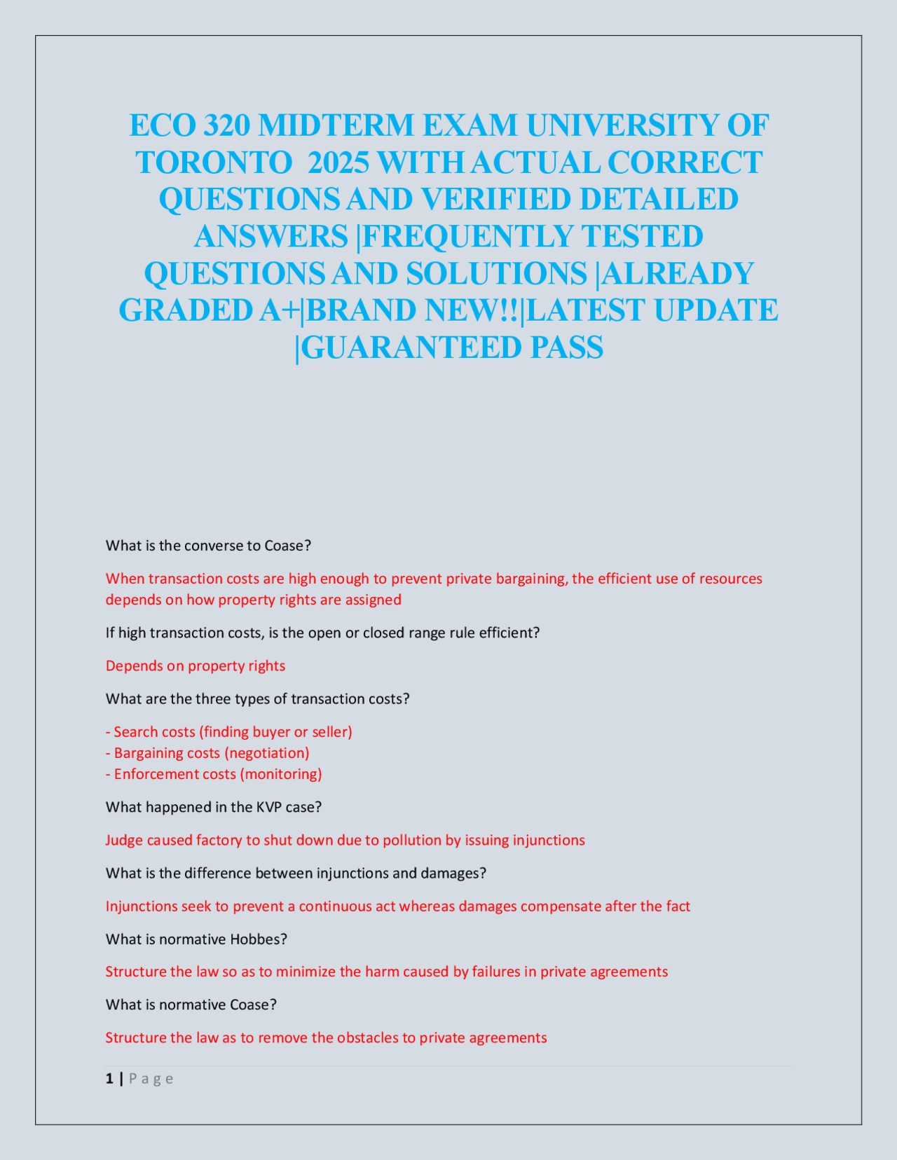ECO 320 MIDTERM EXAM UNIVERSITY OF TORONTO 2025 | Exams Economics | Docsity