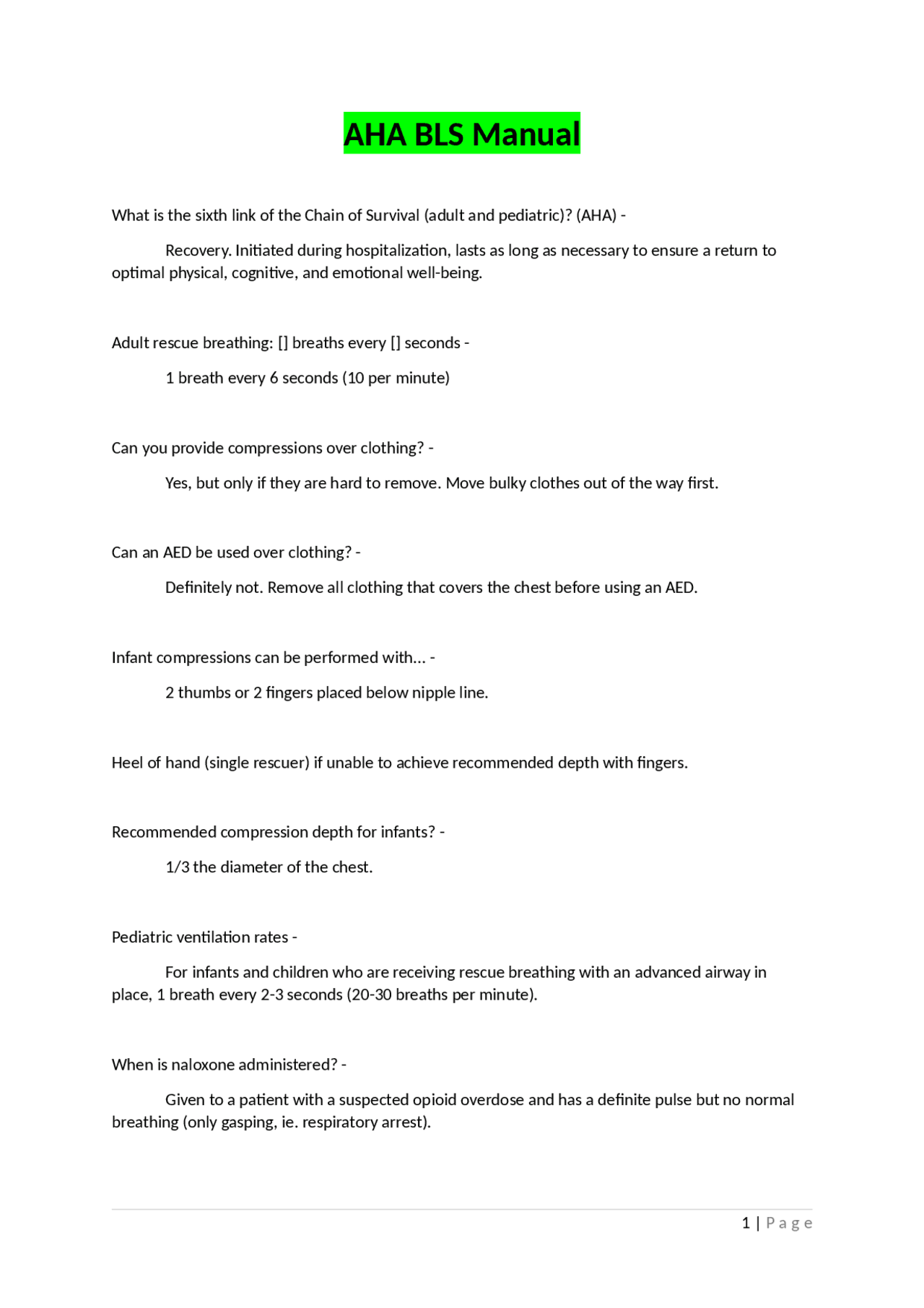 AHA BLS Manual AHA BLS Manual | Exams Nursing | Docsity