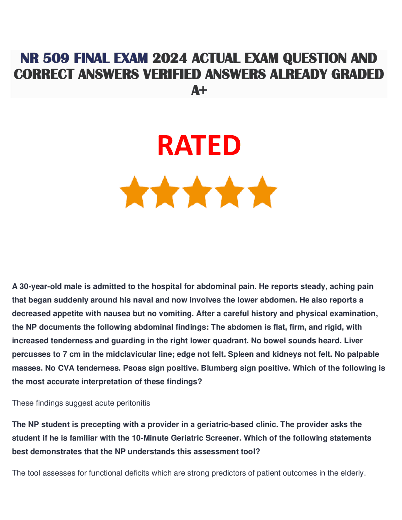 NR 509 FINAL EXAM 2024 ACTUAL EXAM QUESTION AND CORRECT ANSWERS ...