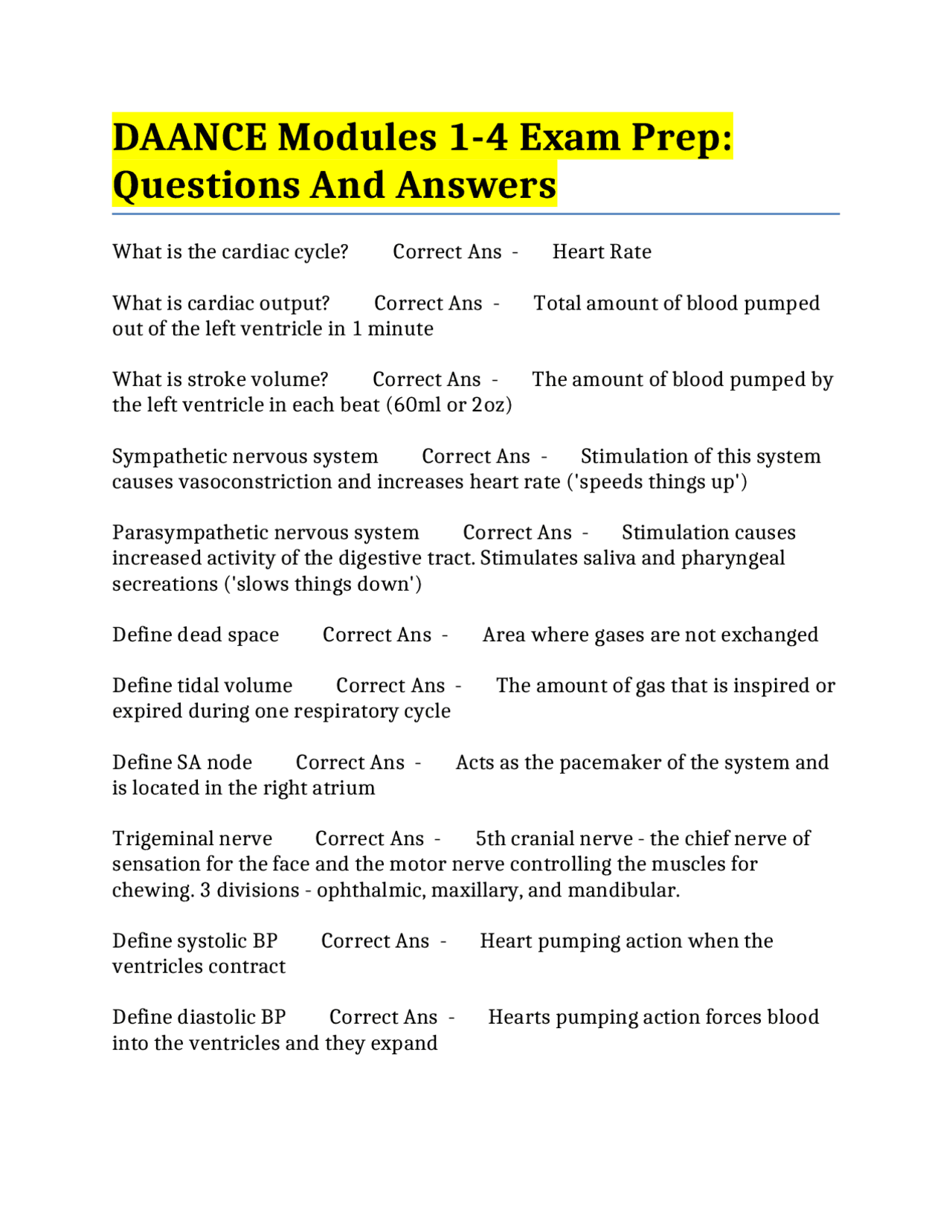 DAANCE Modules 1-4 Exam Prep: Questions and Answers | Exams Personal ...