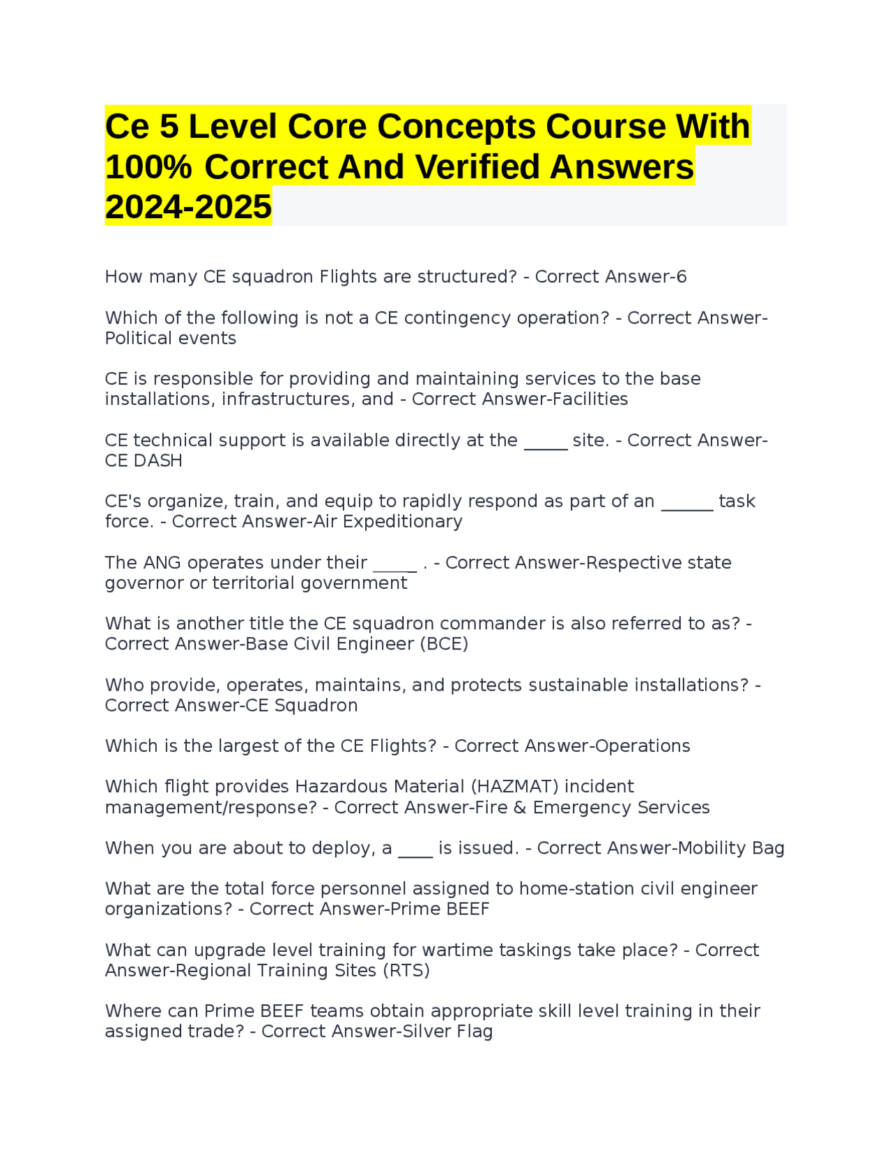 Ce 5 Level Core Concepts Course With 100% Correct And Verified Answers ...